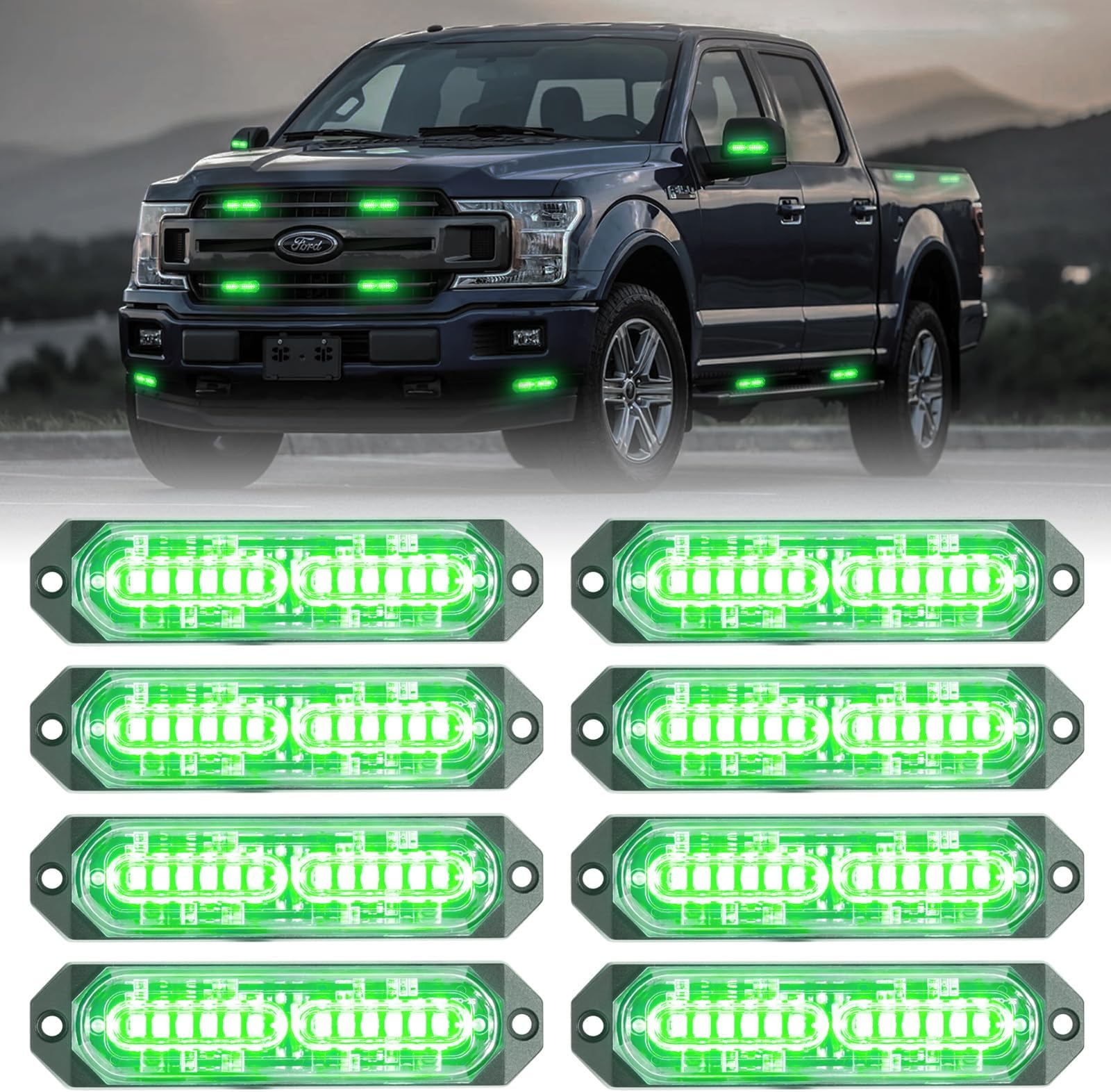Amazon.com: WINECO Green 8pcs Ultra Slim LED Emergency Strobe Police ...