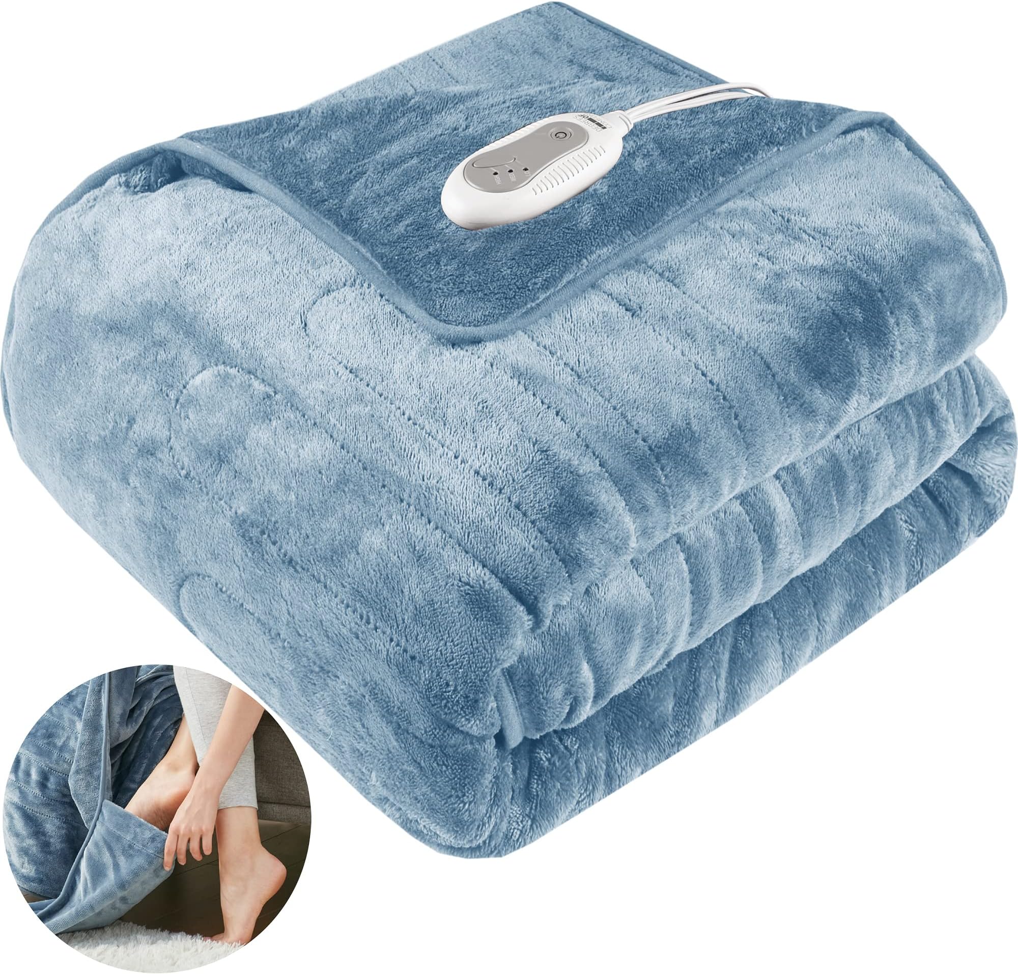 Amazon.com: Microplush Electric Blanket with Foot Pocket Blue 50x62 ...
