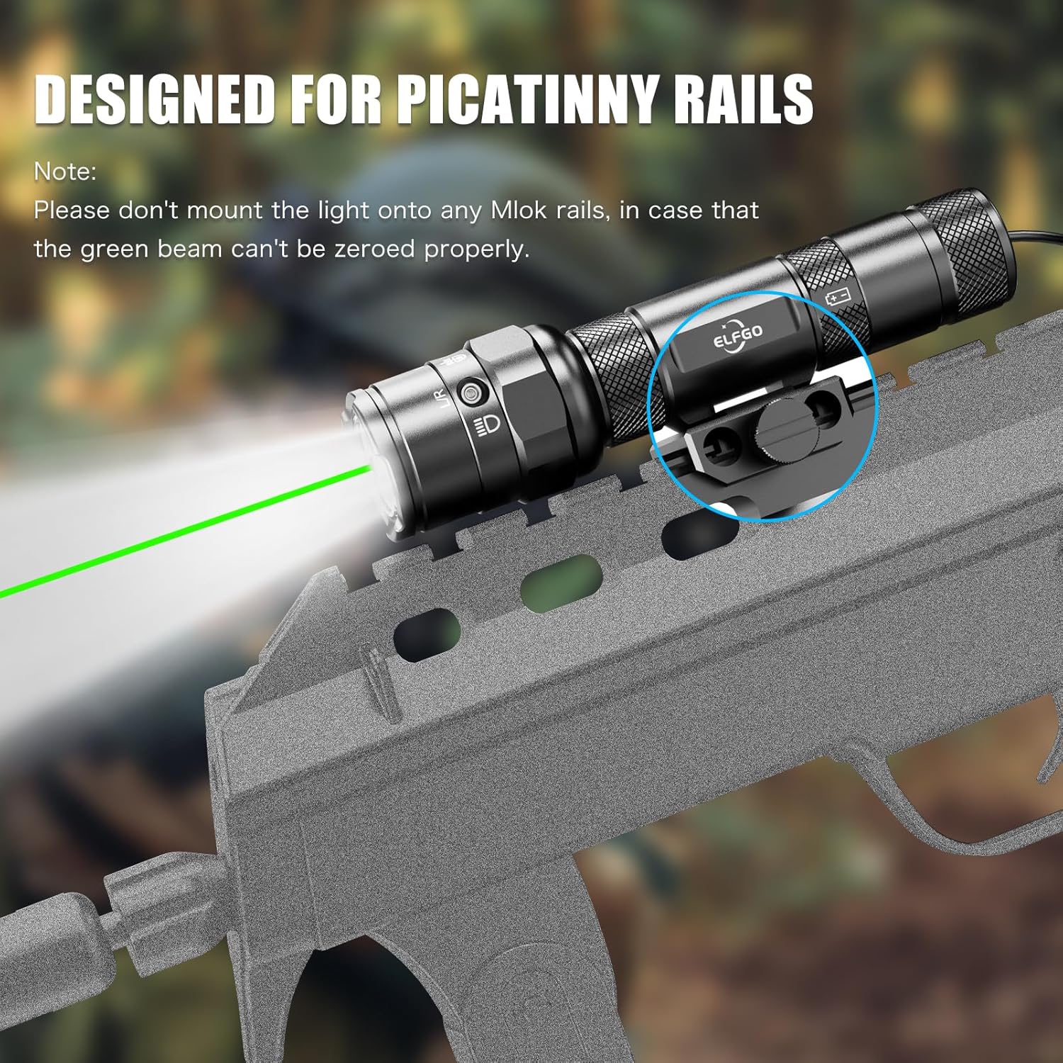 Linterna táctica láser verde combo recargable, 1250 lúmenes Picatinny ...