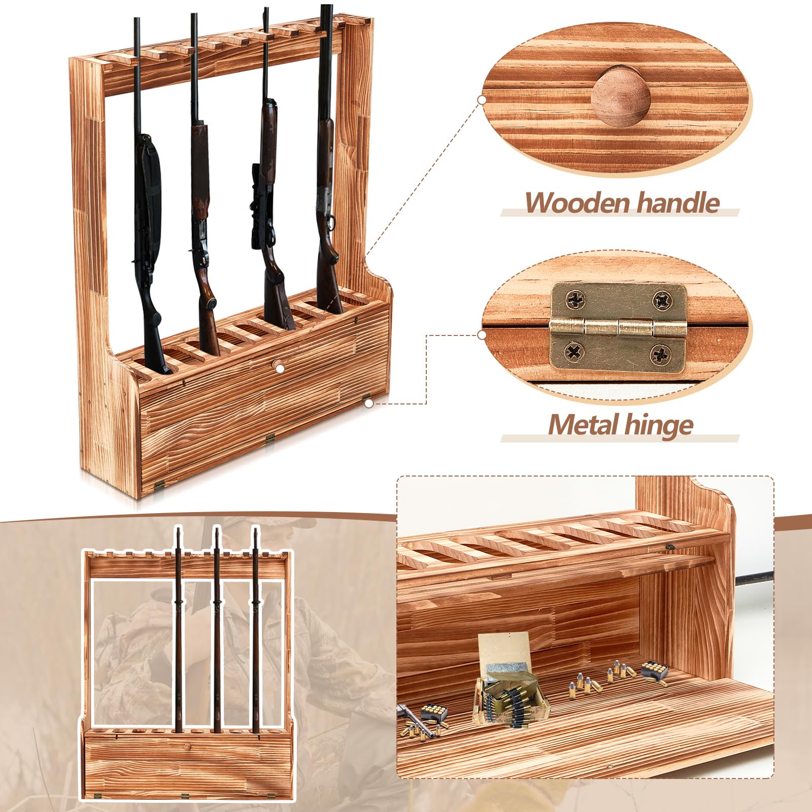 Snapklik.com : Soaoo Gun Racks Holds 10 Long Guns Wooden Rifle Rack ...