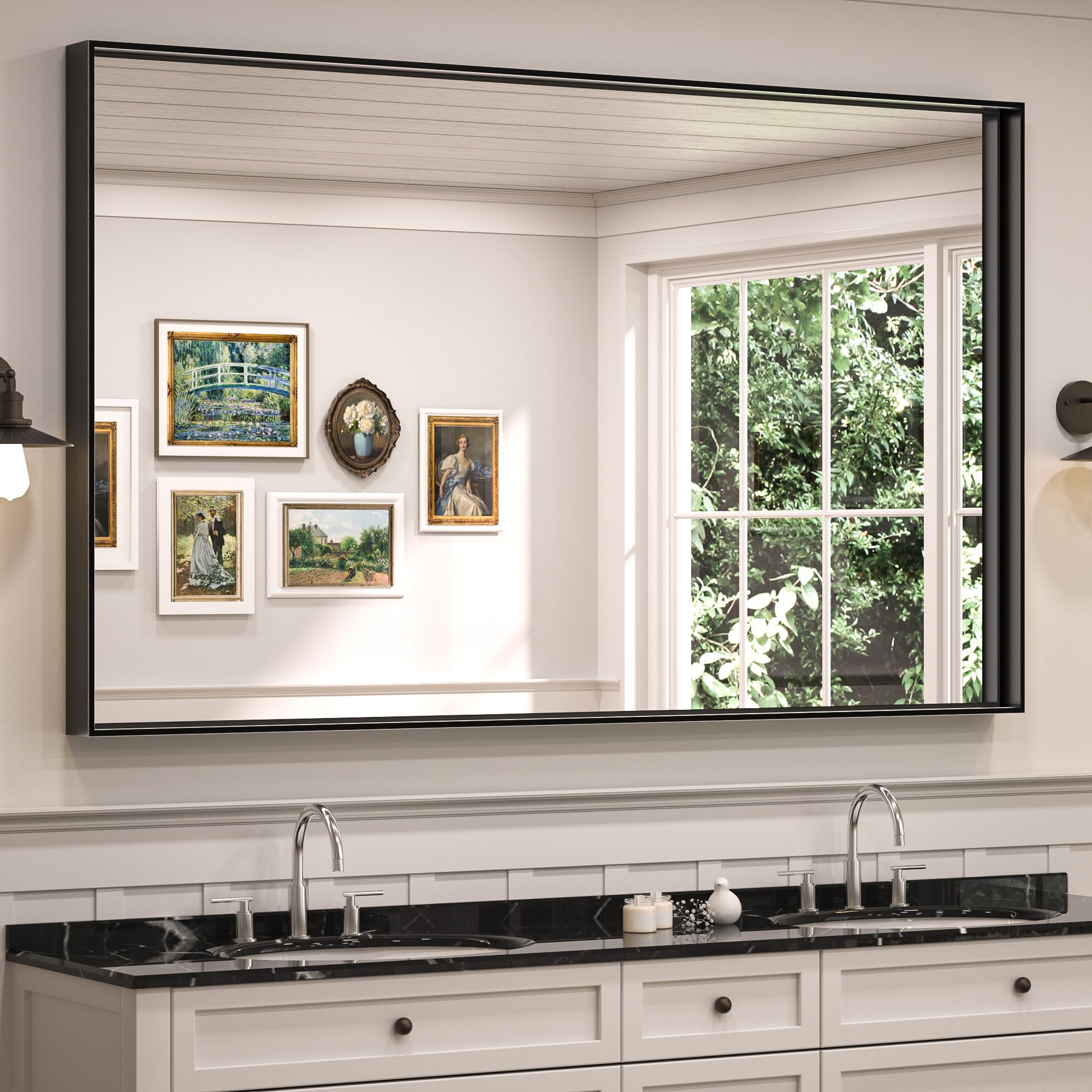 Amazon.com: TETOTE 60 x 36 Inch Black Frame Bathroom Wall Mirror Large ...