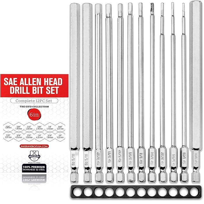 Buy Baker and Bolt 6" Long Hex Head Allen Wrench Drill Bit Set Impact ...