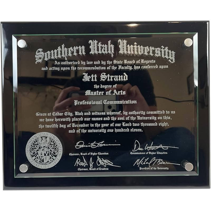 Amazon.com: Floating Glass Diploma/Certificate Frame, Engraved College ...