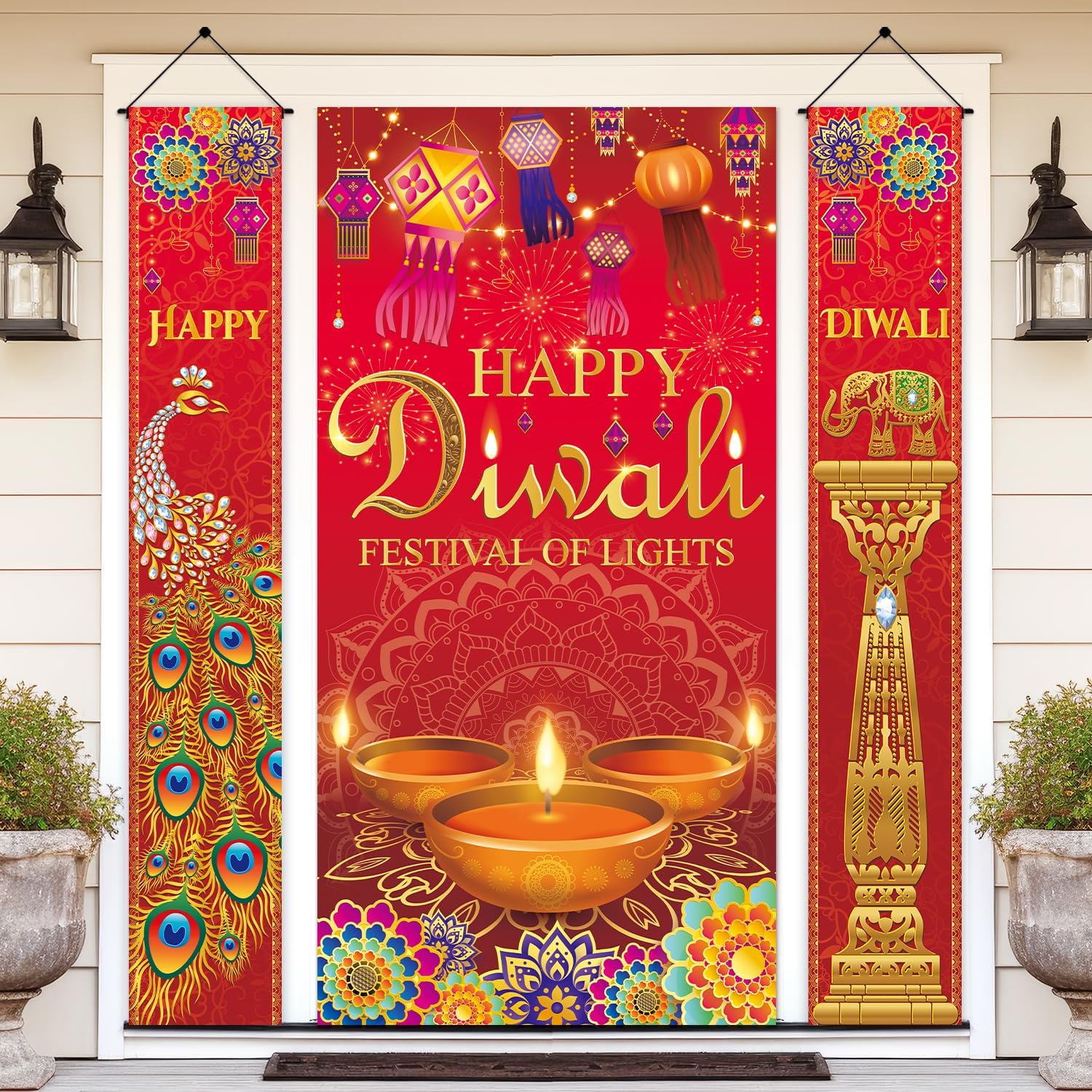 Amazon.com: Diwali Door Hanging Banner Lighted Decorations Festival of ...