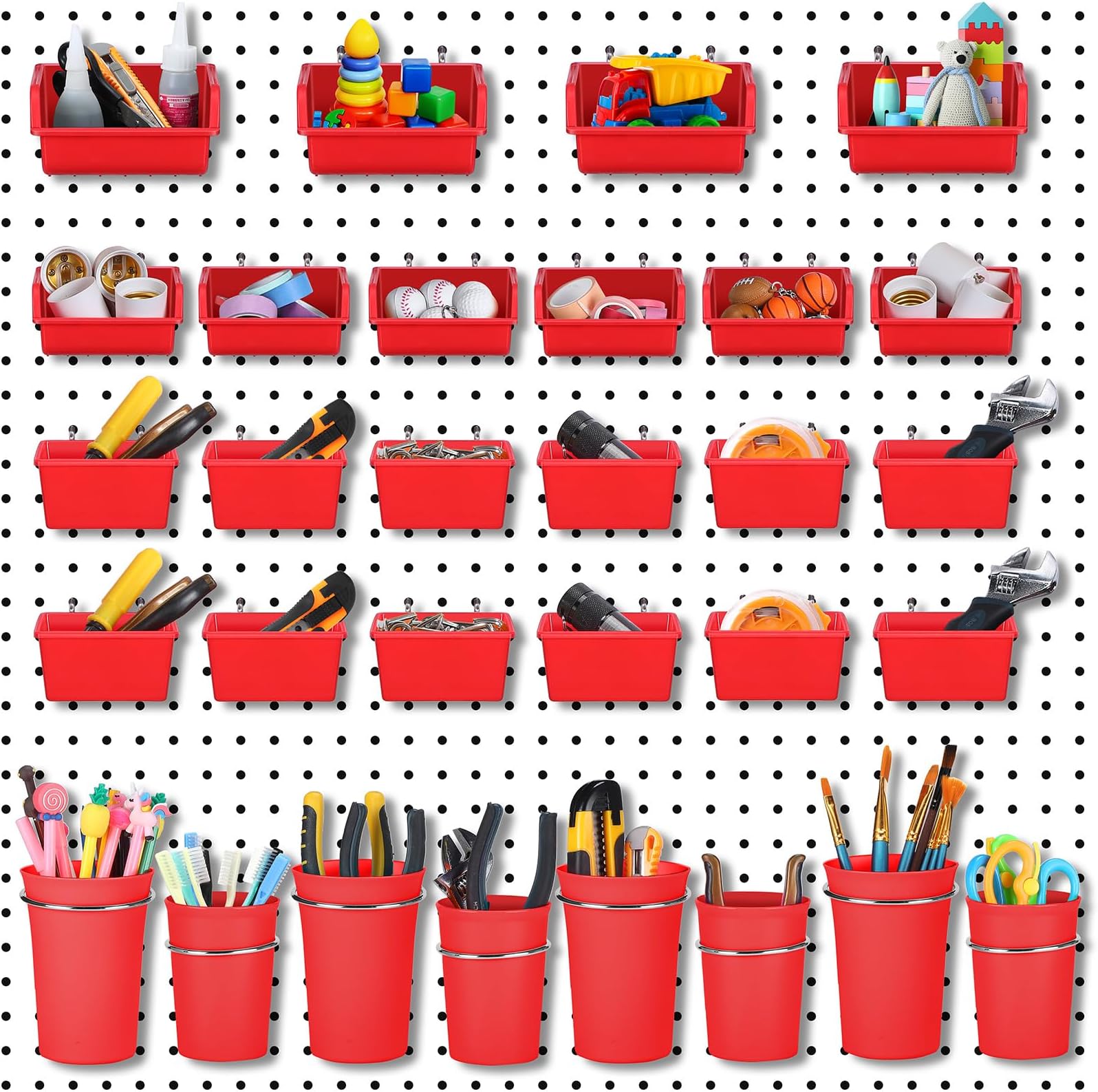Amazon.com: 20 Pack Pegboard Cups Pegboard Bins Set, Pegboard Wall ...