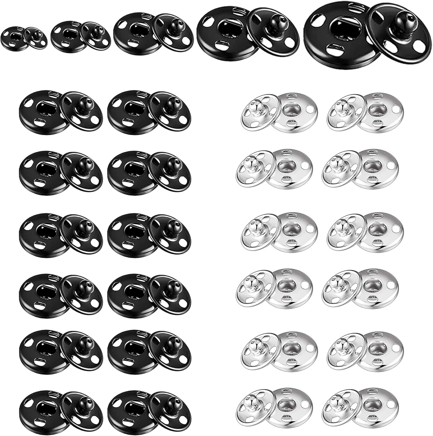 Hash 24 Sets Metal Snap Button Clasps Fastener Press-Stud Sew on Snaps ...