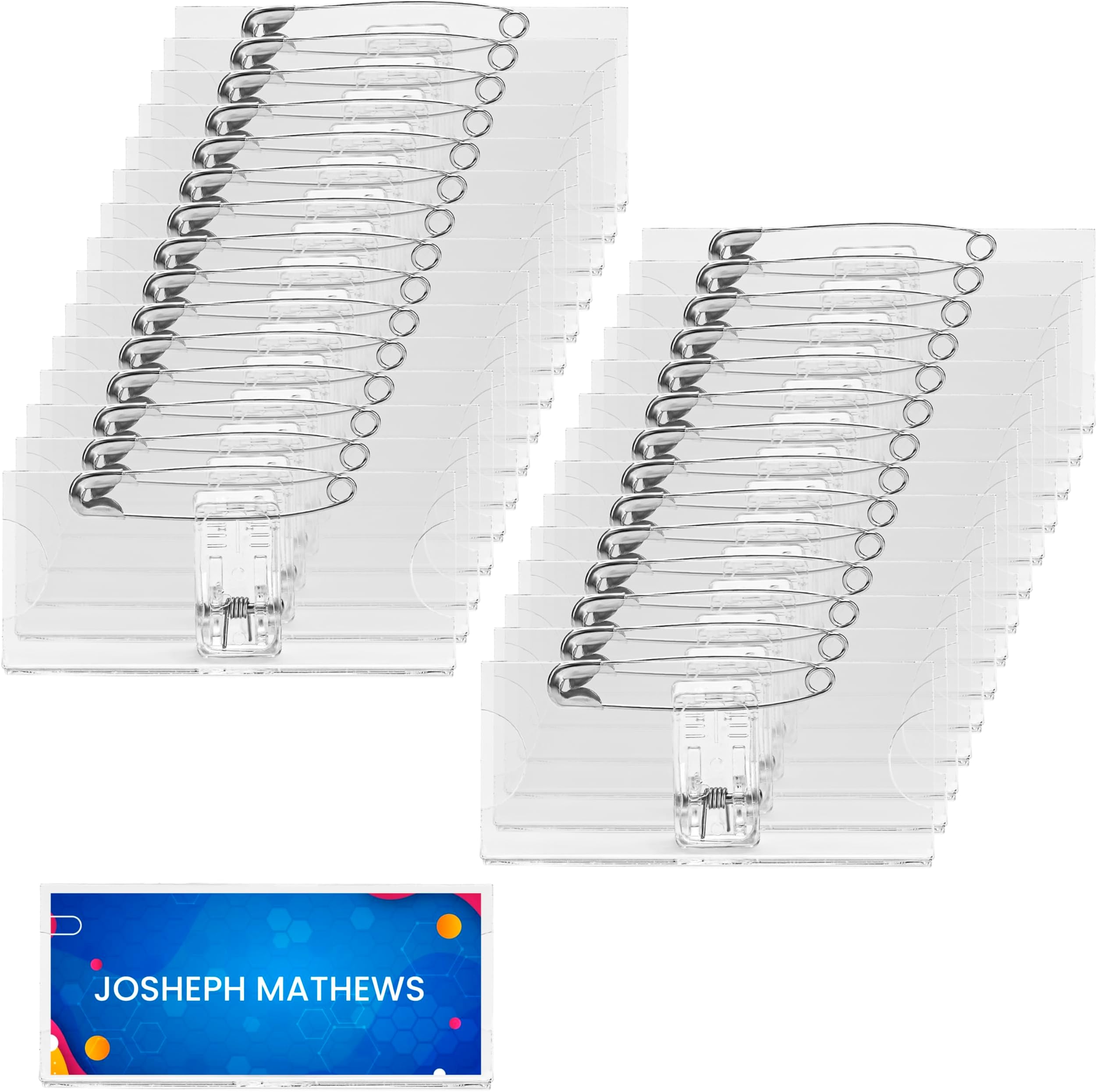 Belle Vous 30 Pack of Clip ID Horizontal Name Badge Holders - 7 x 3cm/2 ...