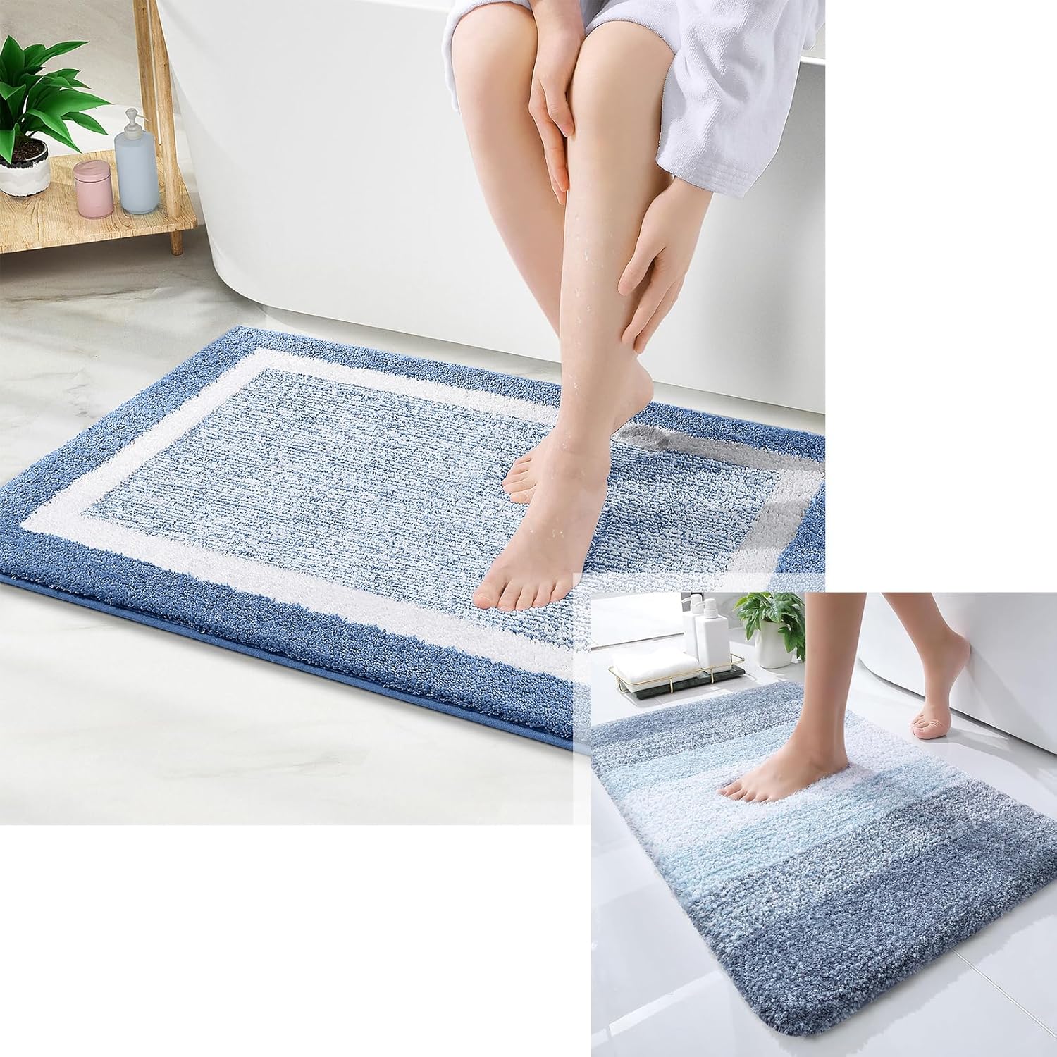 Amazon.com: OLANLY Ombre Bathroom Rugs, Bath Rug Size 30x20+30x20 in ...