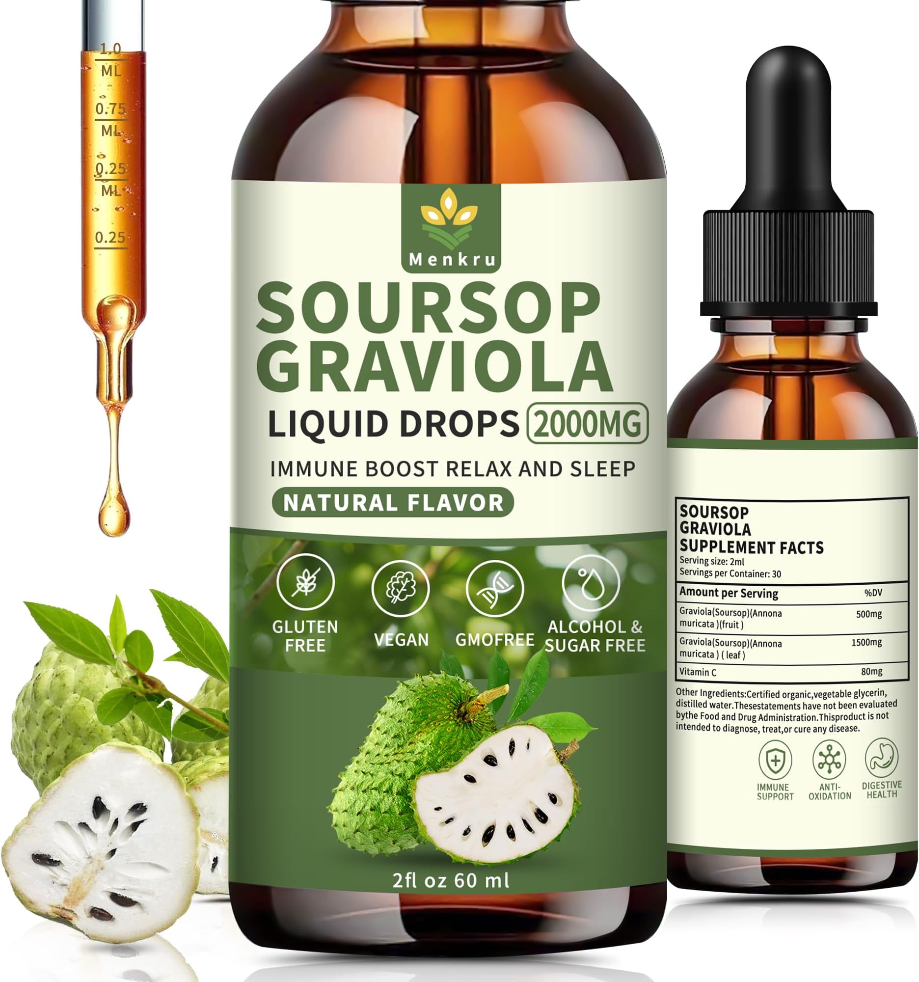 Amazon.com: Energare 2 Packs 3000MG Soursop Graviola Leaf Extract Liquid Drops - Soursop Bitters ...