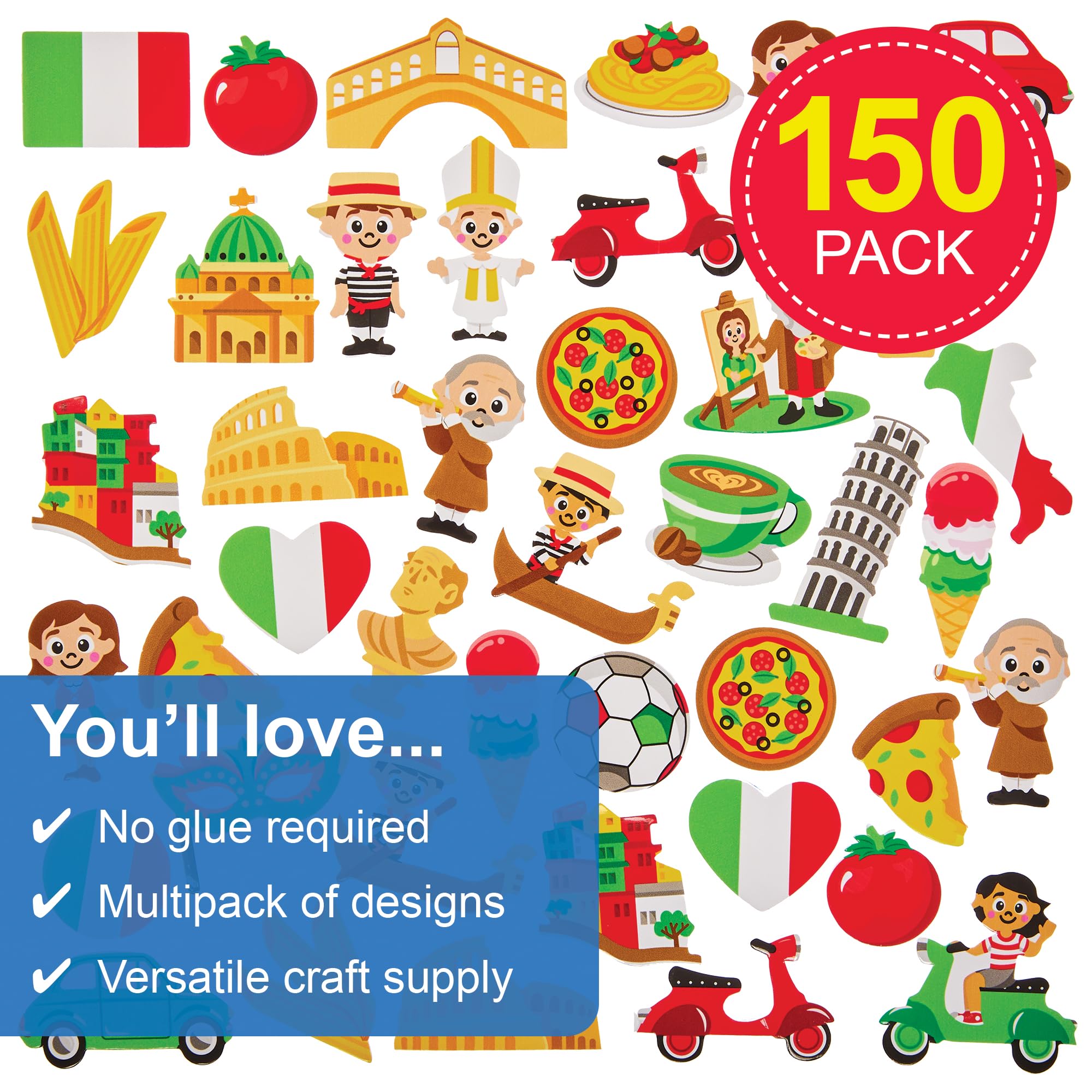 Baker Ross FN044 Italy Foam Stickers – Pack of 150, Italian Stickers ...