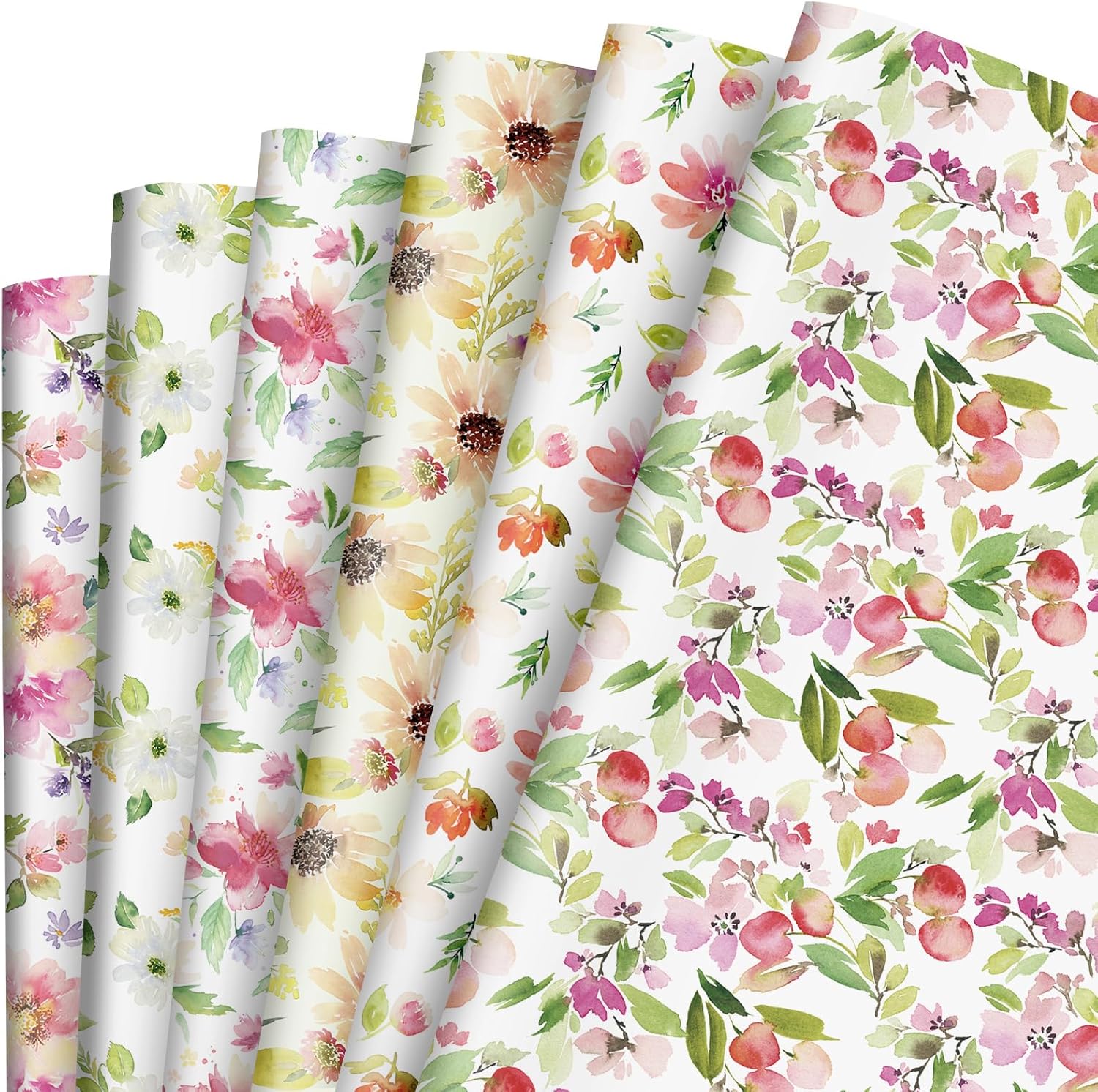 Amazon.com: AnyDesign 12 Sheet Floral Wrapping Paper Watercolor Pink ...