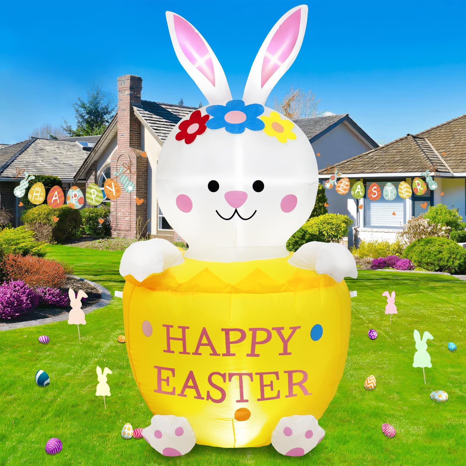 Amazon.com: 3.5 Foot Happy Easter Bunny Airblown Inflatable : Patio ...