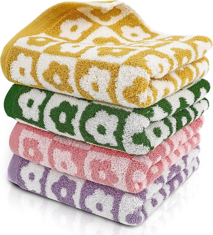 Amazon.com: Sawowkuya 4 Pcs Hand Towels Checkered Floral, 100% Cotton ...