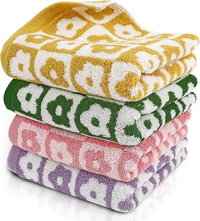 Amazon.com: Sawowkuya 4 Pcs Hand Towels Checkered Floral, 100% Cotton ...