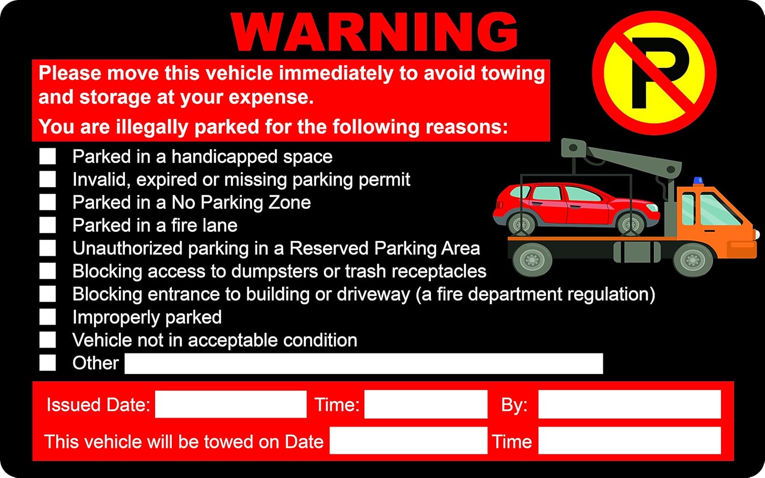 Amazon.com: 50 PCS 5x8'' Parking Violation Stickers Warning Stickers ...