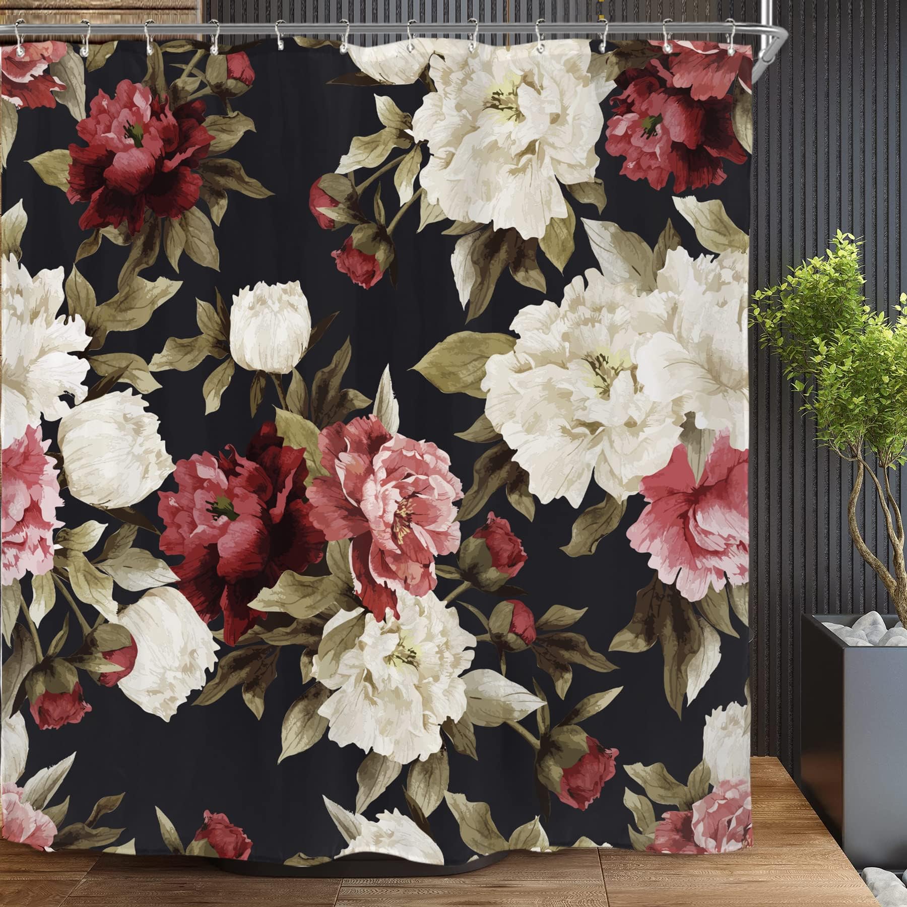 Amazon.com: LAEDCIITI Black Boho Floral Shower Curtain Colorful ...