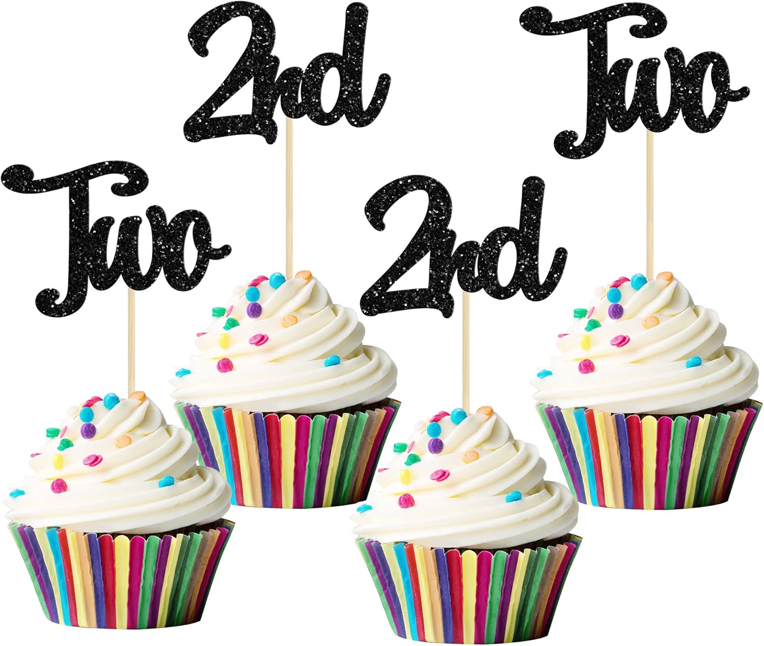 Amazon.com: Gyufise 24Pcs Two Cupcake Toppers Glitter 2nd Birthday ...