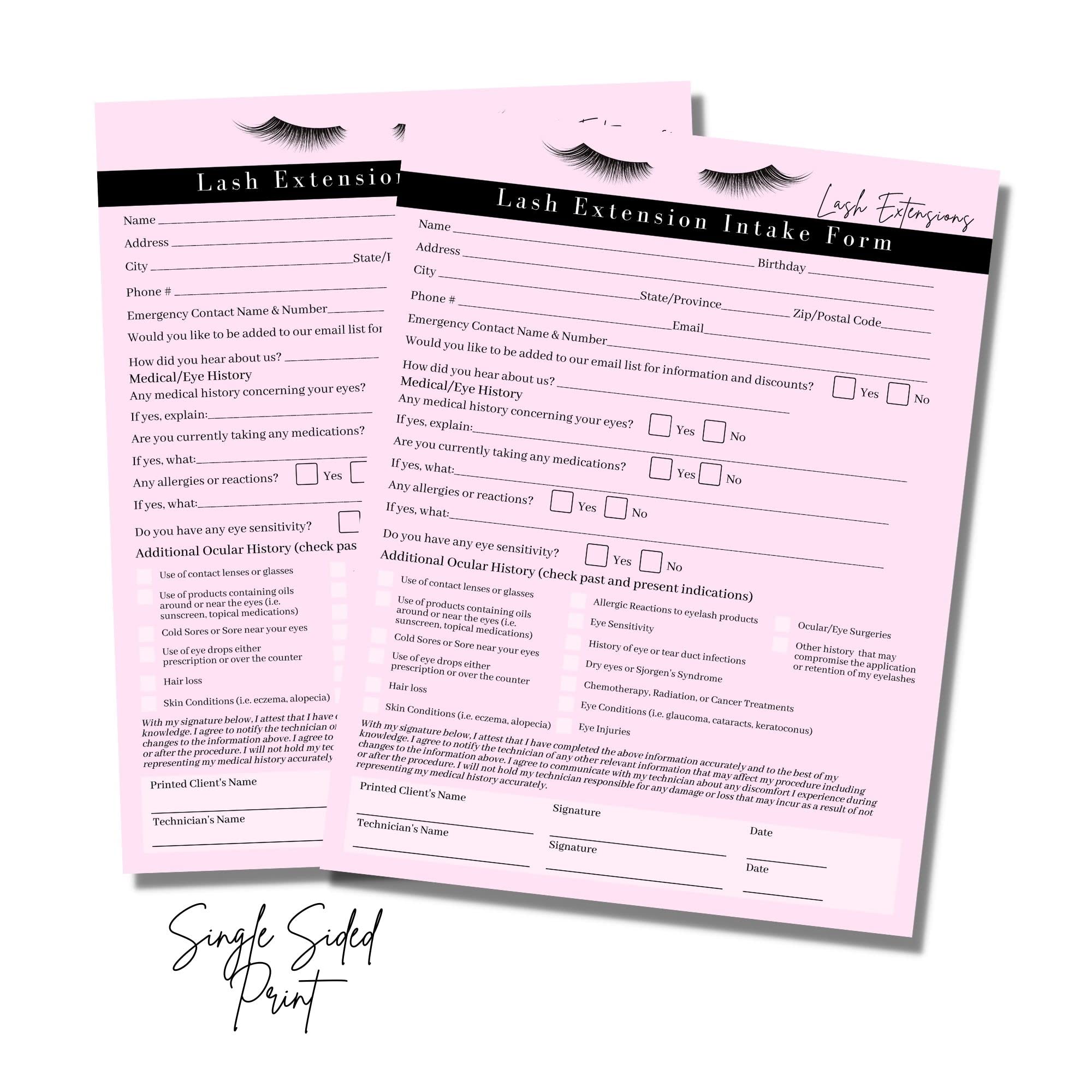 Eyelash Extension Forms Client Information Form Client Etsy English