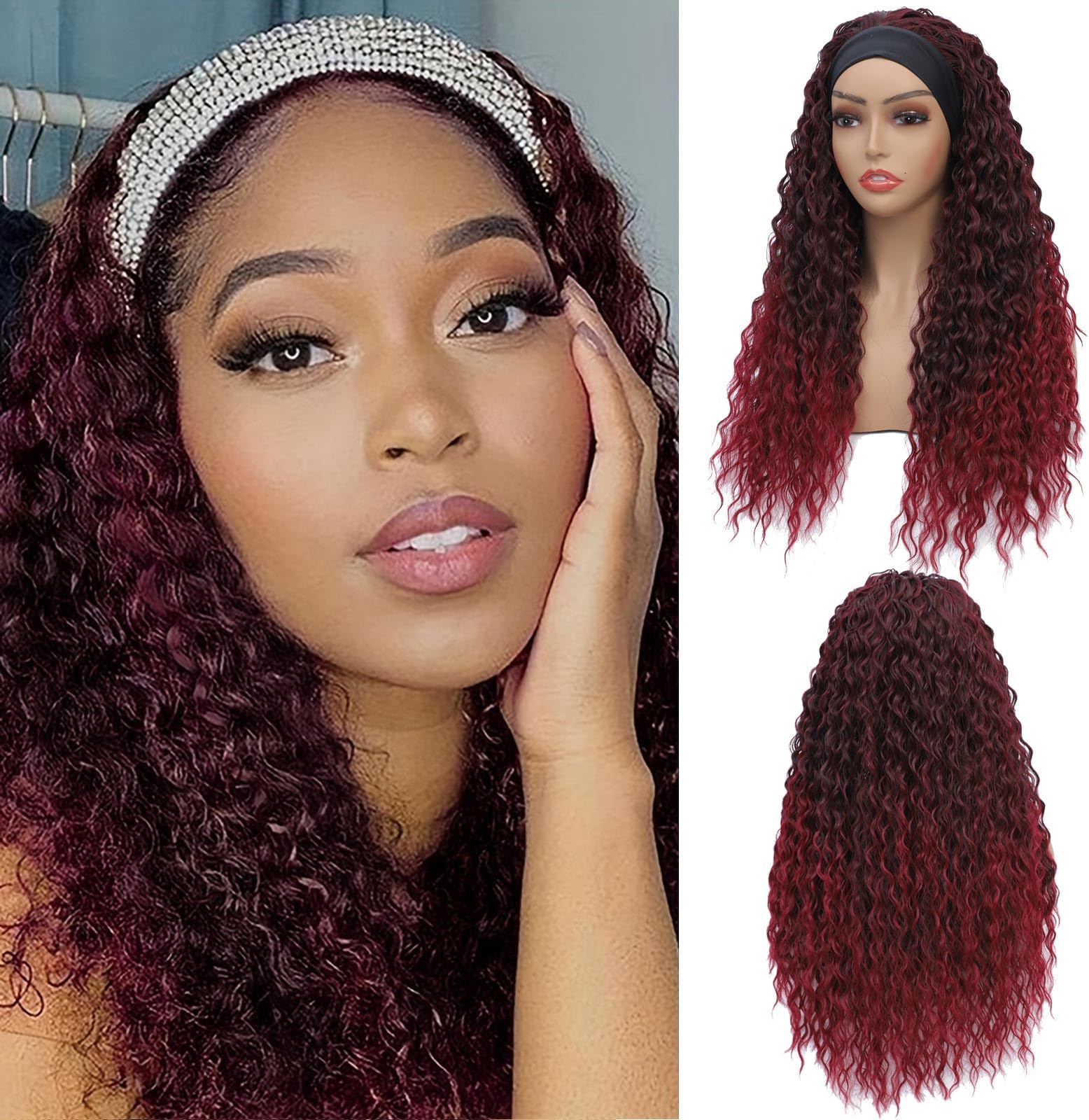 Amazon.com : Aksice Headband Wig Curly, Headband Wigs for Black Women ...