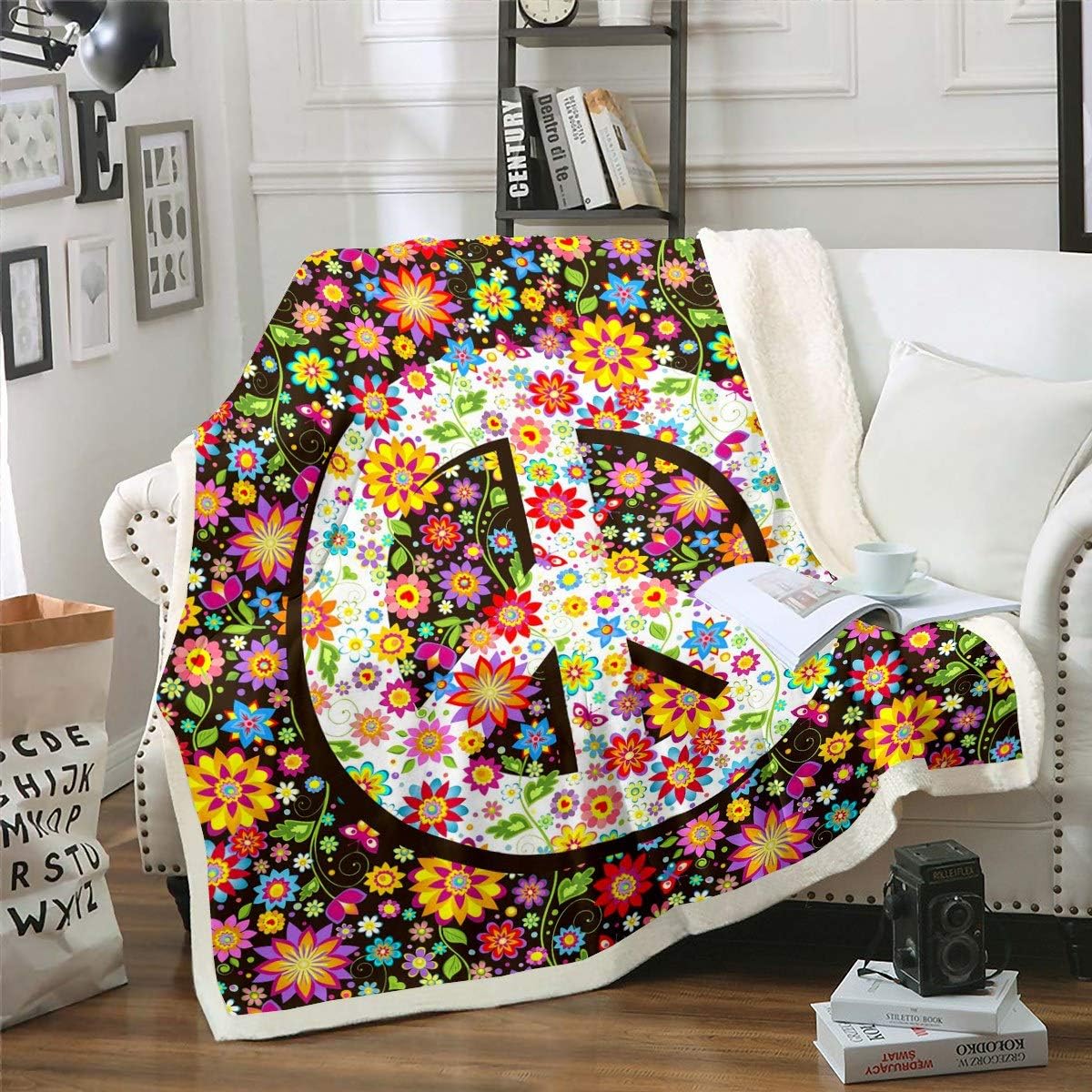 Amazon.com: Peace Art Sherpa Blanket Hippie Peace Art Fleece Throw ...