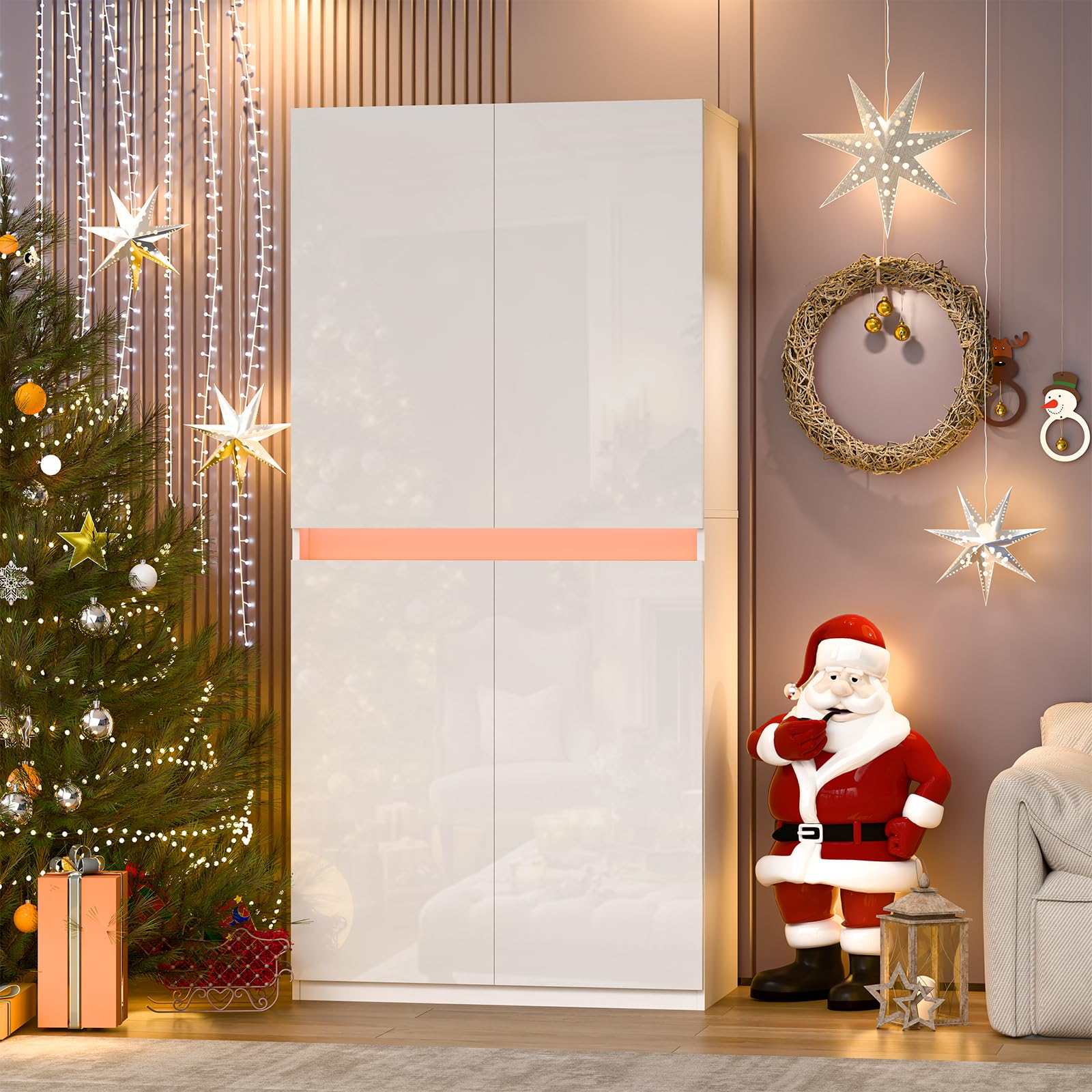 Amazon.com: 67'' H Kitchen Storage Cabinet, Modern Buffet Cabinet with ...