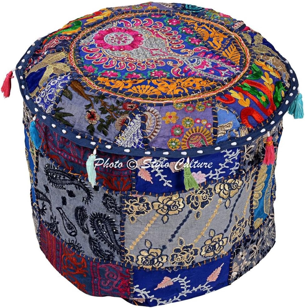 Amazon.com: Stylo Culture Cotton Patchwork Embroidered Ottoman ...