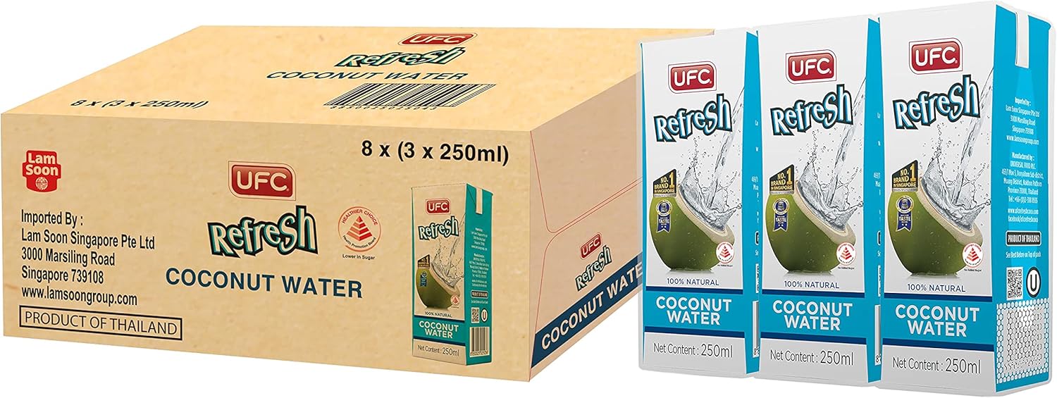 UFC Refresh 100% Natural Coconut Water, 8 x (3 x 250ml) : Amazon.sg ...