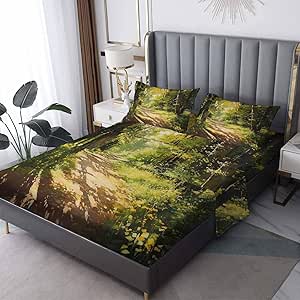 Amazon.com: zcsm Forest Sheets Queen Size - Nature Bed Sheets, Soft ...