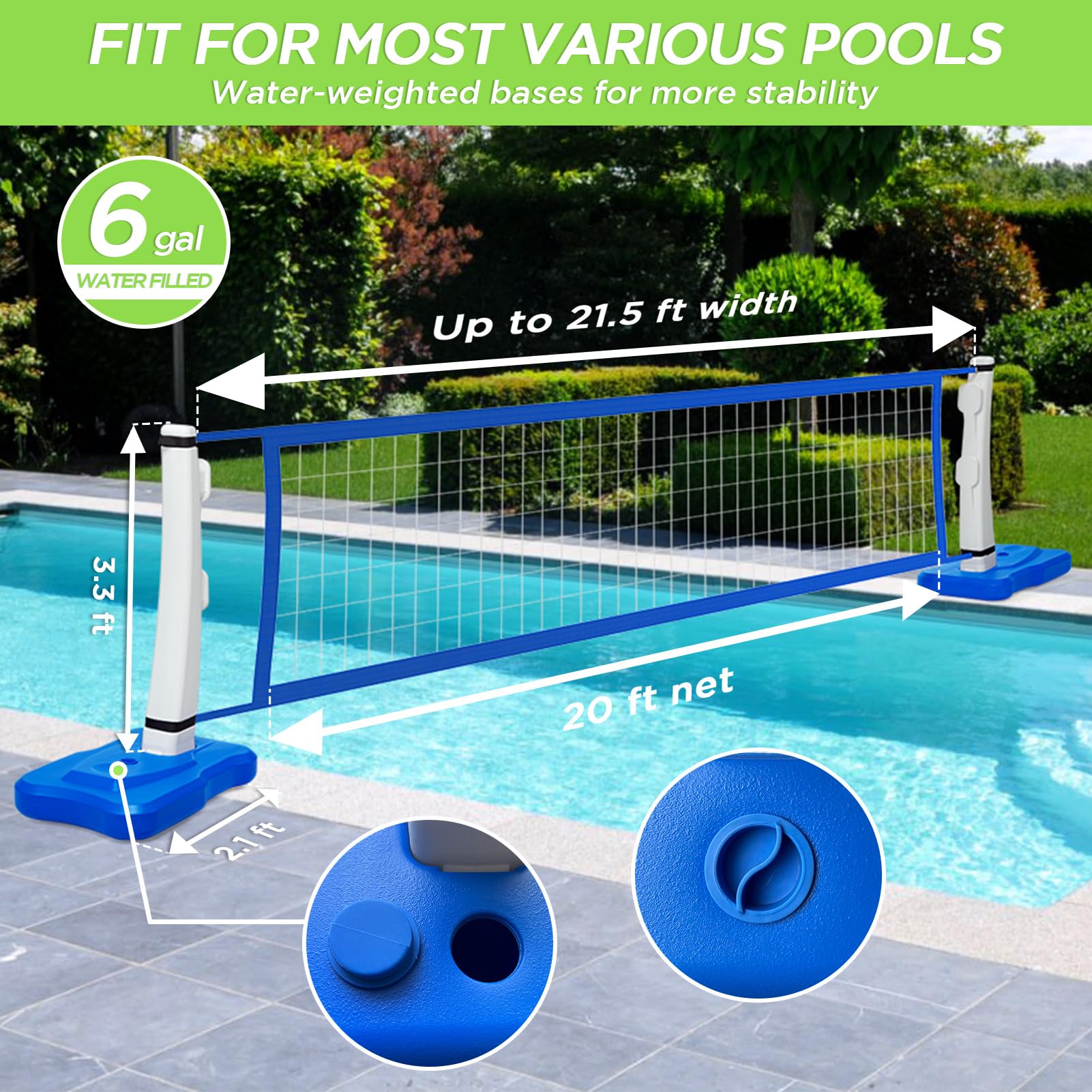 Pool Basketball and Volleyball Set, Swimming Basketball Hoop and ...