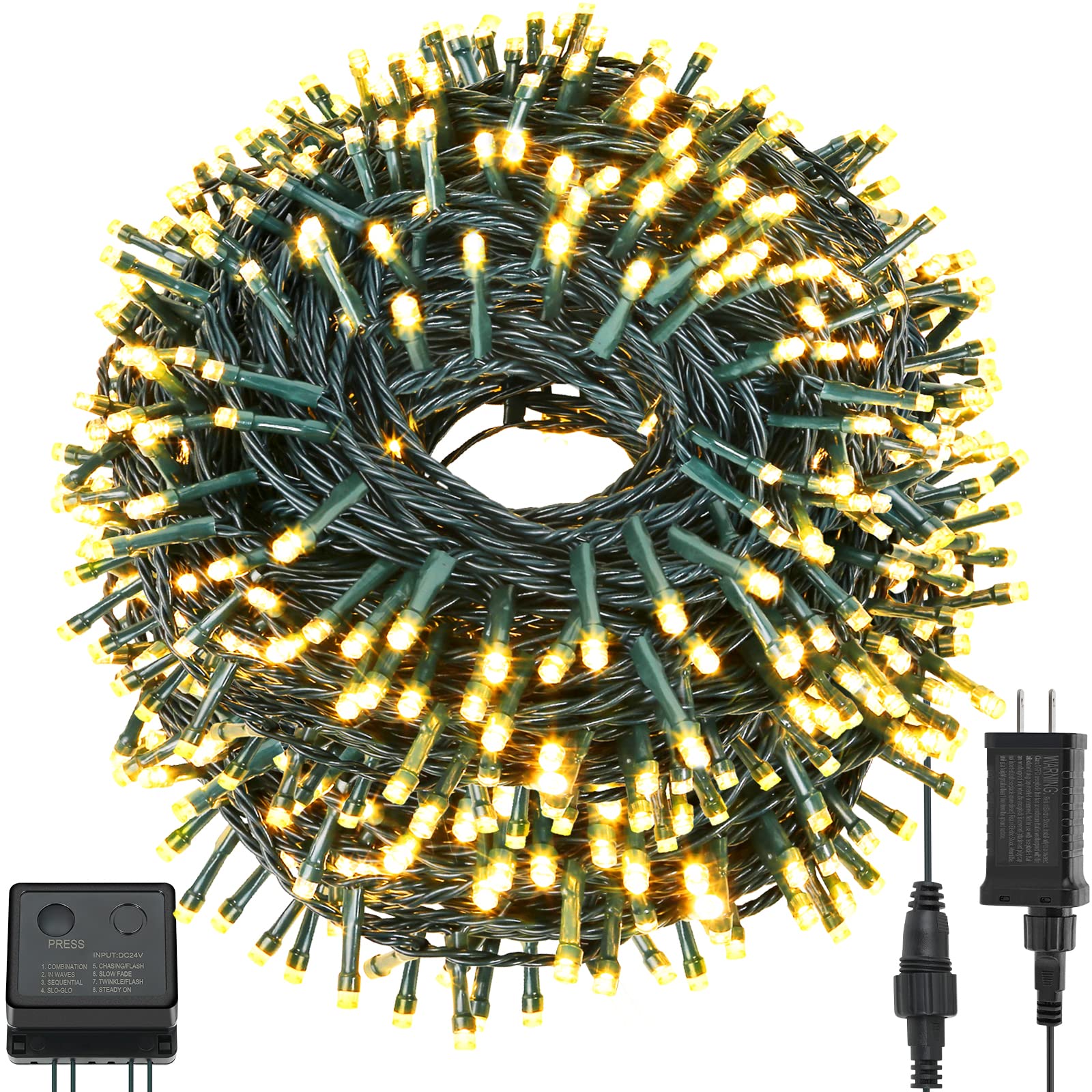QUWIN Led Outdoor Christmas String Lights, 500 LED UL Certified 8 ...
