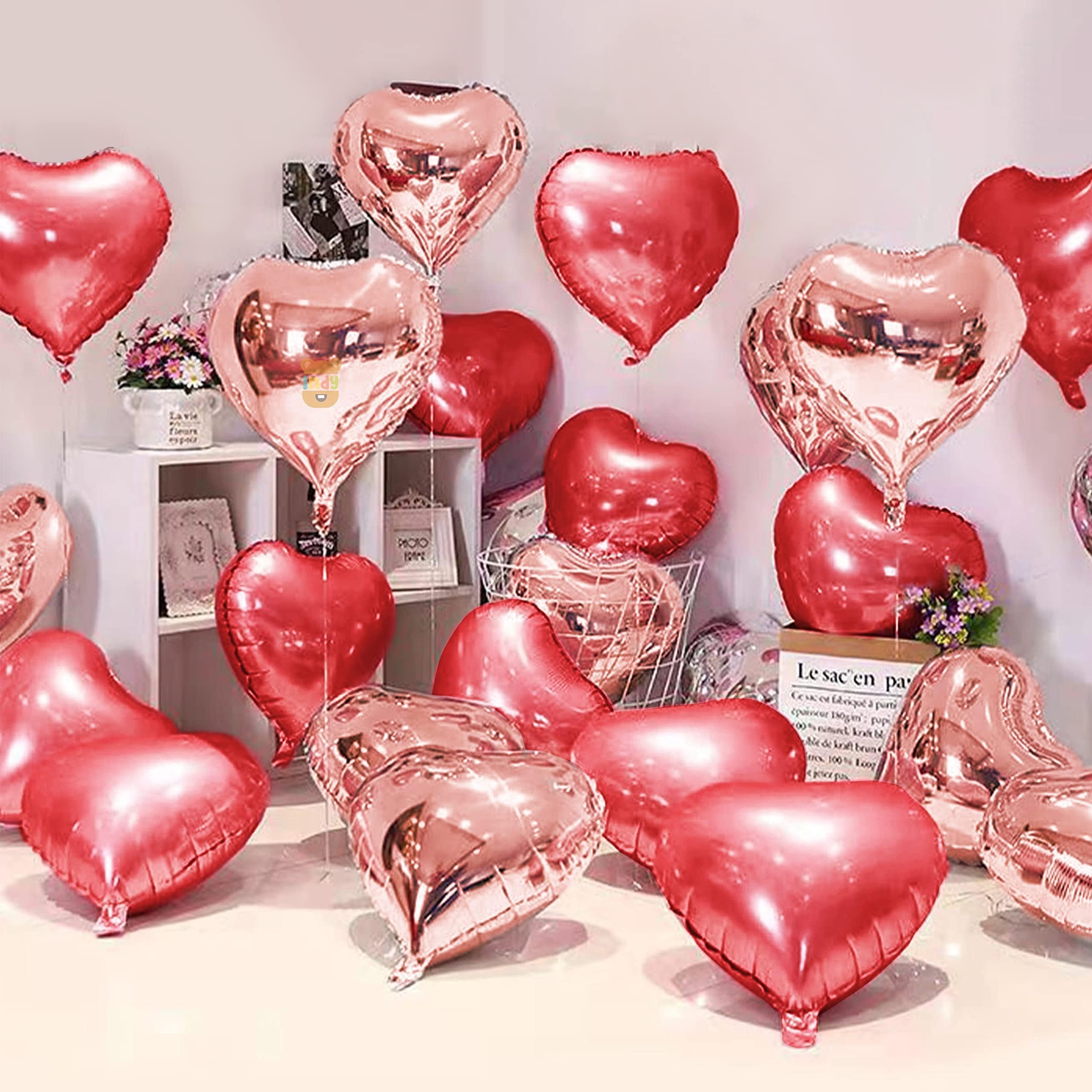 Buy Just Party 5 Pcs Red & Rose Gold 18 Inch Heart Shape Foil Balloons ...