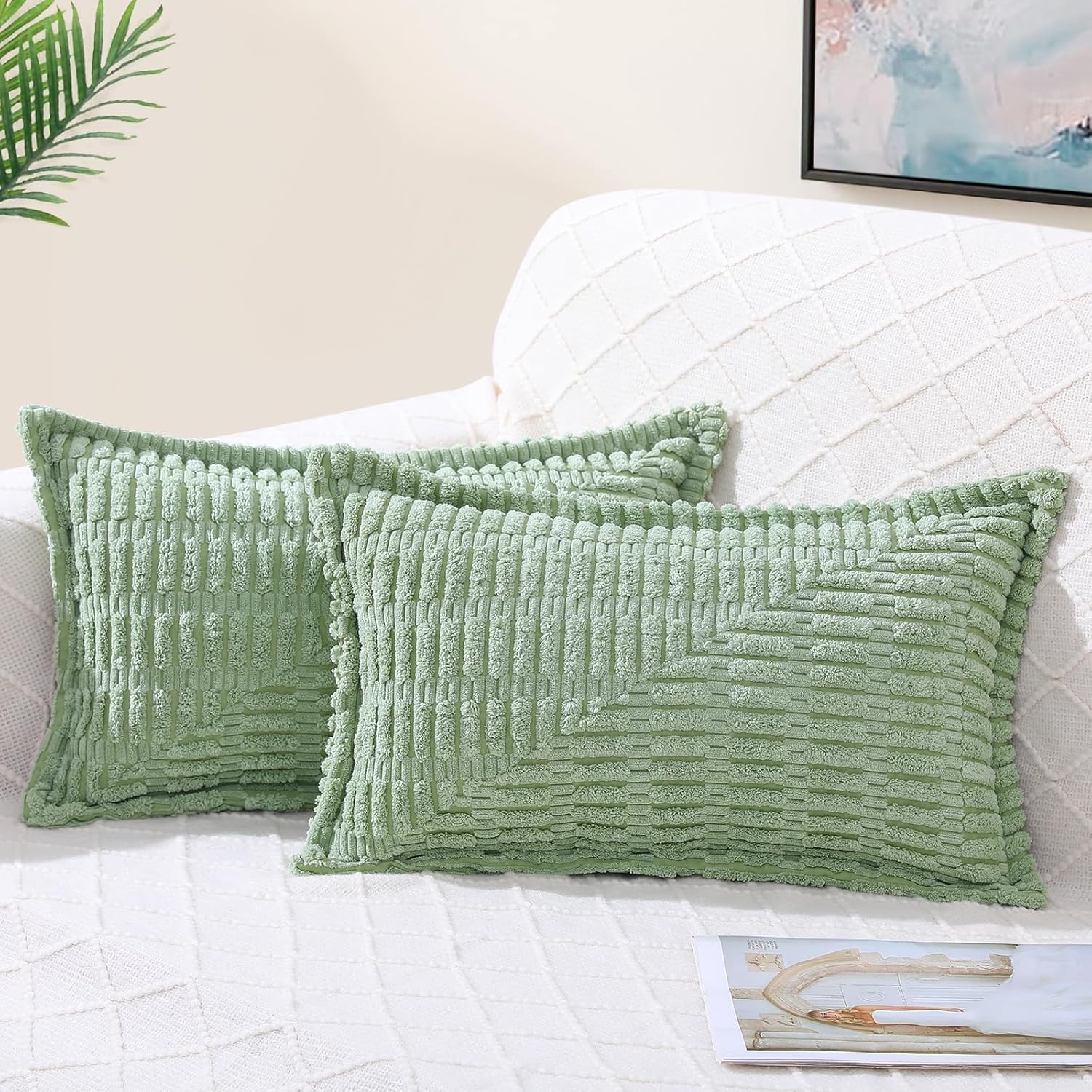 Amazon.com: decorUhome Decorative Sage Green Throw Pillow Covers 12x20 ...