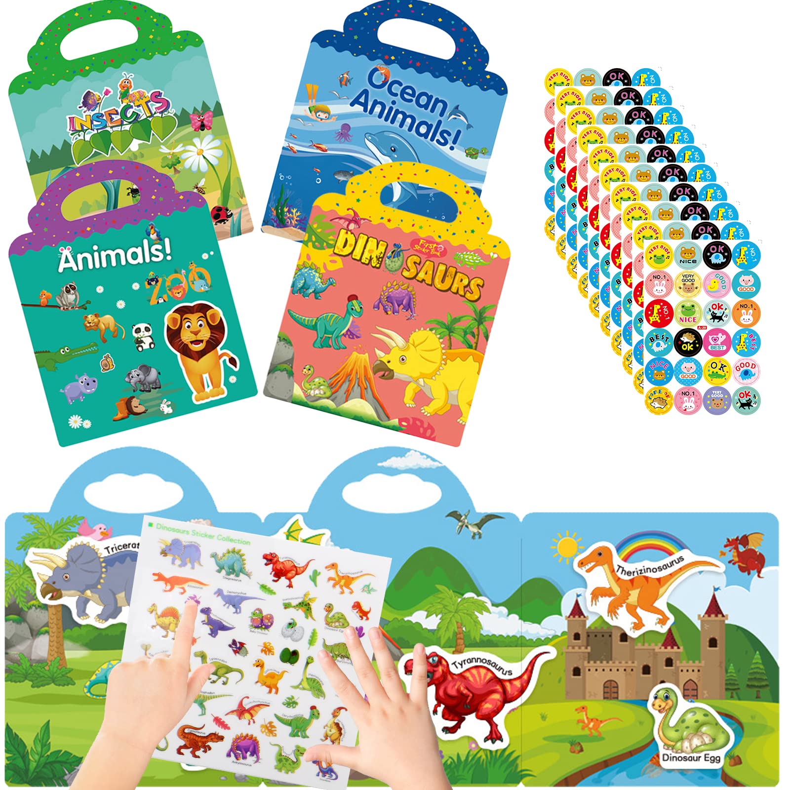 Buy SPOKKI 4 Pack Reusable Sticker Books with Fun Rewards Stickers ...