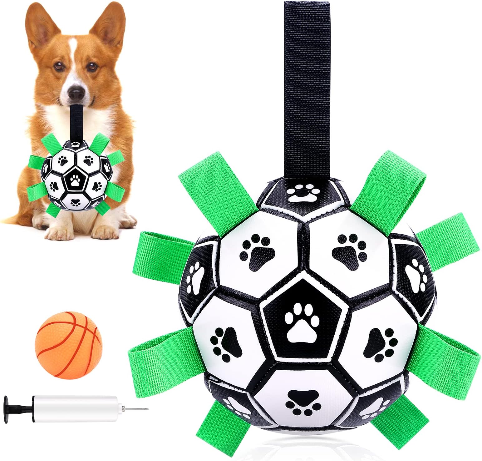 MYPIN Dog Football Ball and Tug Toys for Small & Medium Dogs ...