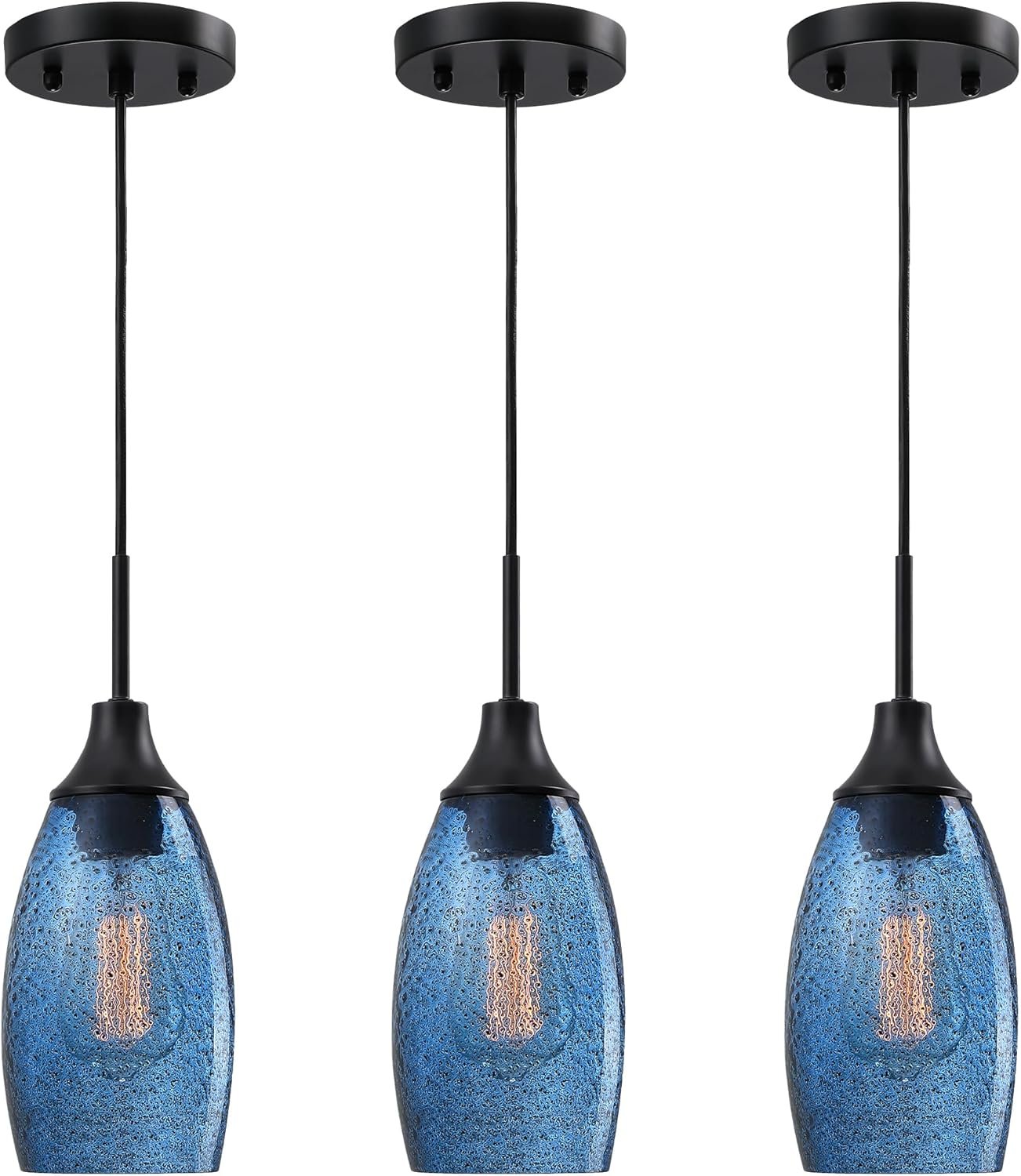 Viinew Mini Glass Pendant Light,4.72" Dark Blue Glass Hanging Light 3 ...