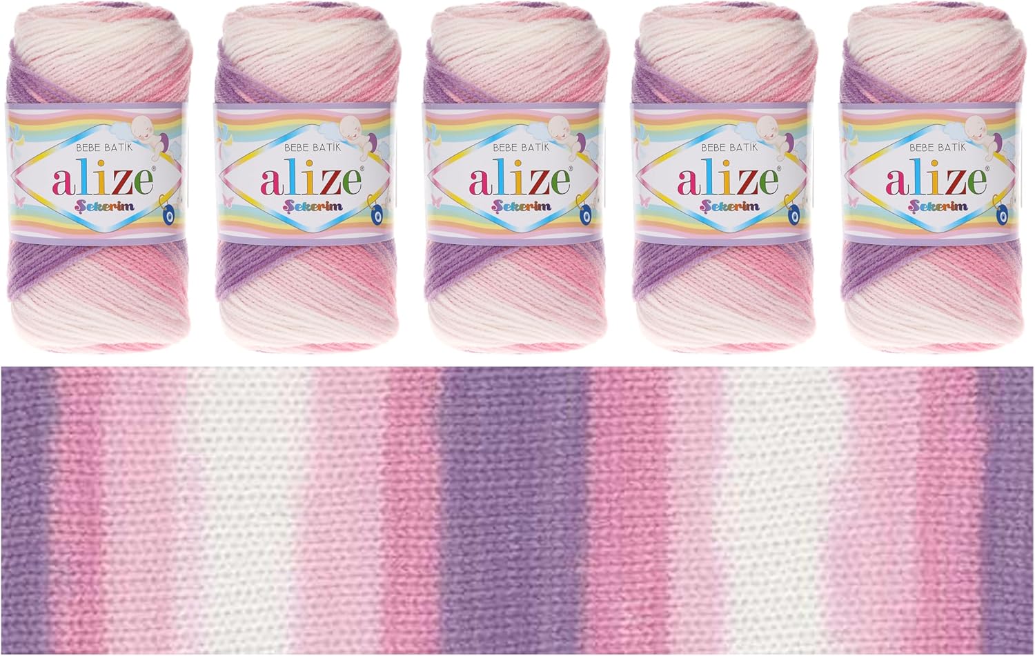 Rome Yarn Sekerim Bebe Batik Yarn 5 x 100g, 320m, 100% Acrylic Baby ...