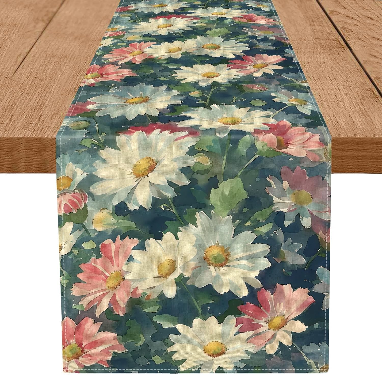 Amazon.com: GPGHE Spring Table Runner Watercolor Daisy Seasonal Spring ...