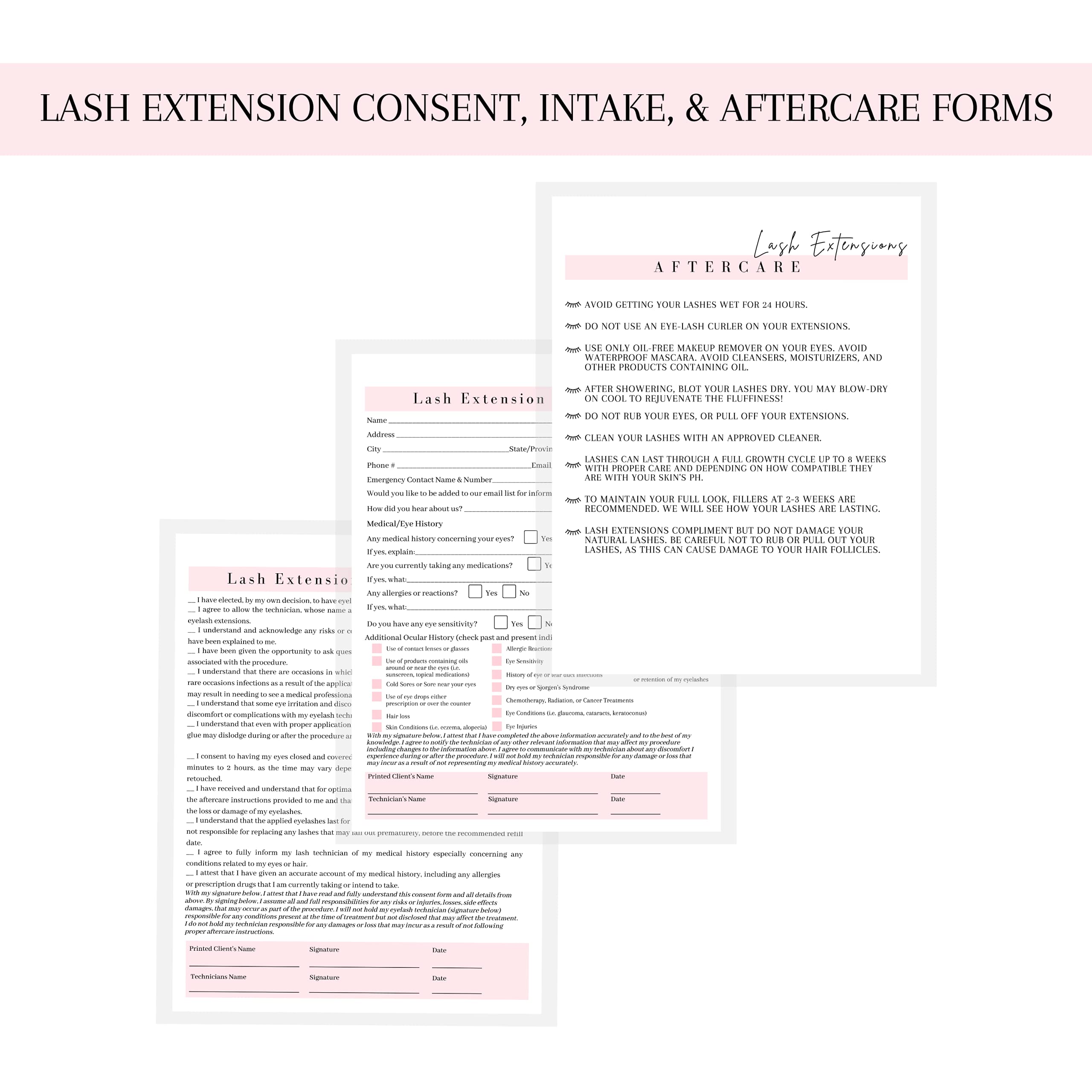 Snapklik.com : Lash Extension Consent Form, Intake Form, Aftercare Form ...