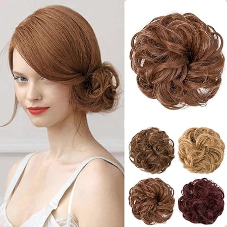 JJstar Chignon Postiche Cheveux Grande Postiches Bouclés Ondulés Chouchou Cheveux Naturel Faux ...
