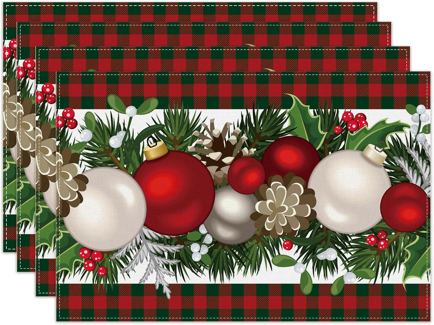 Linen Red and Green Buffalo Check Plaid Christmas Placemats Set of 4 ...