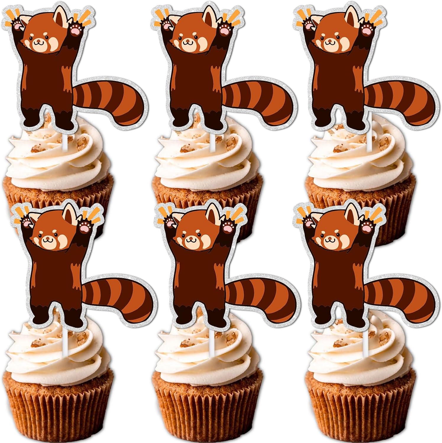 Amazon.com: 18pcs Red Glitter Cute Panda Dessert Cupcake Topper Anime ...