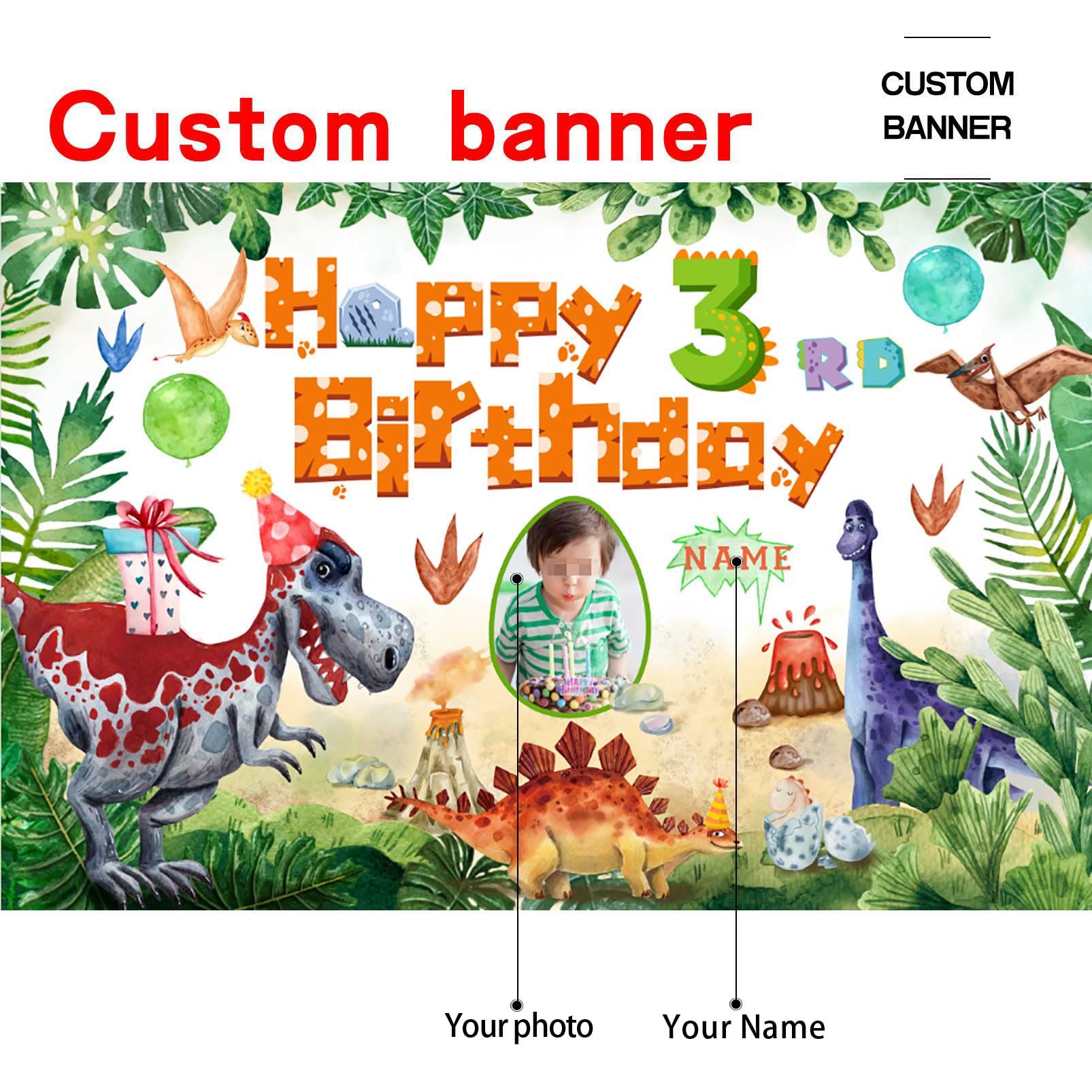 Snapklik.com : Custom Dinosaur Theme 3rd Birthday Decorations Banner