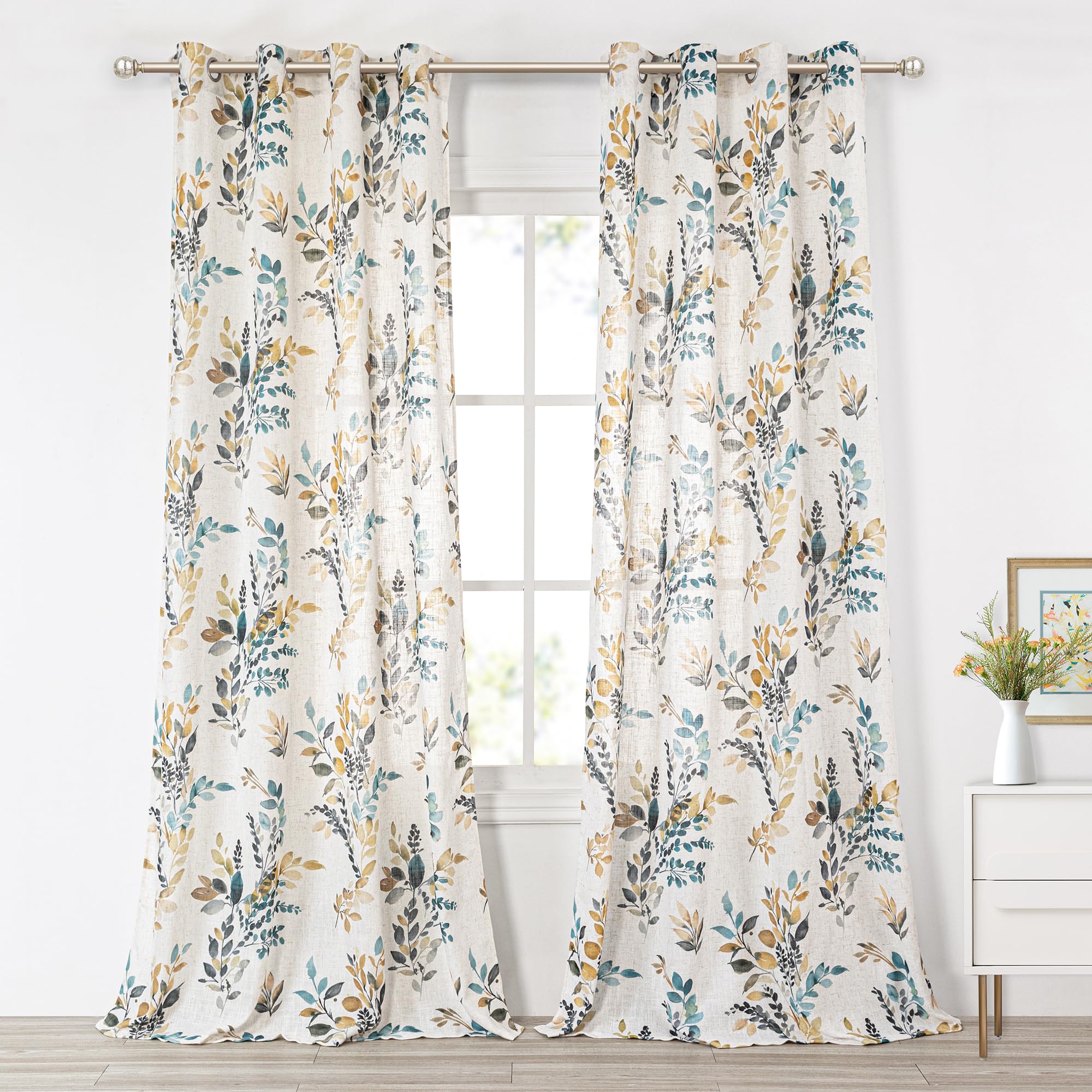MYSKY HOME 95 Inch Curtains Semi Sheer Linen Blended Window Curtain ...