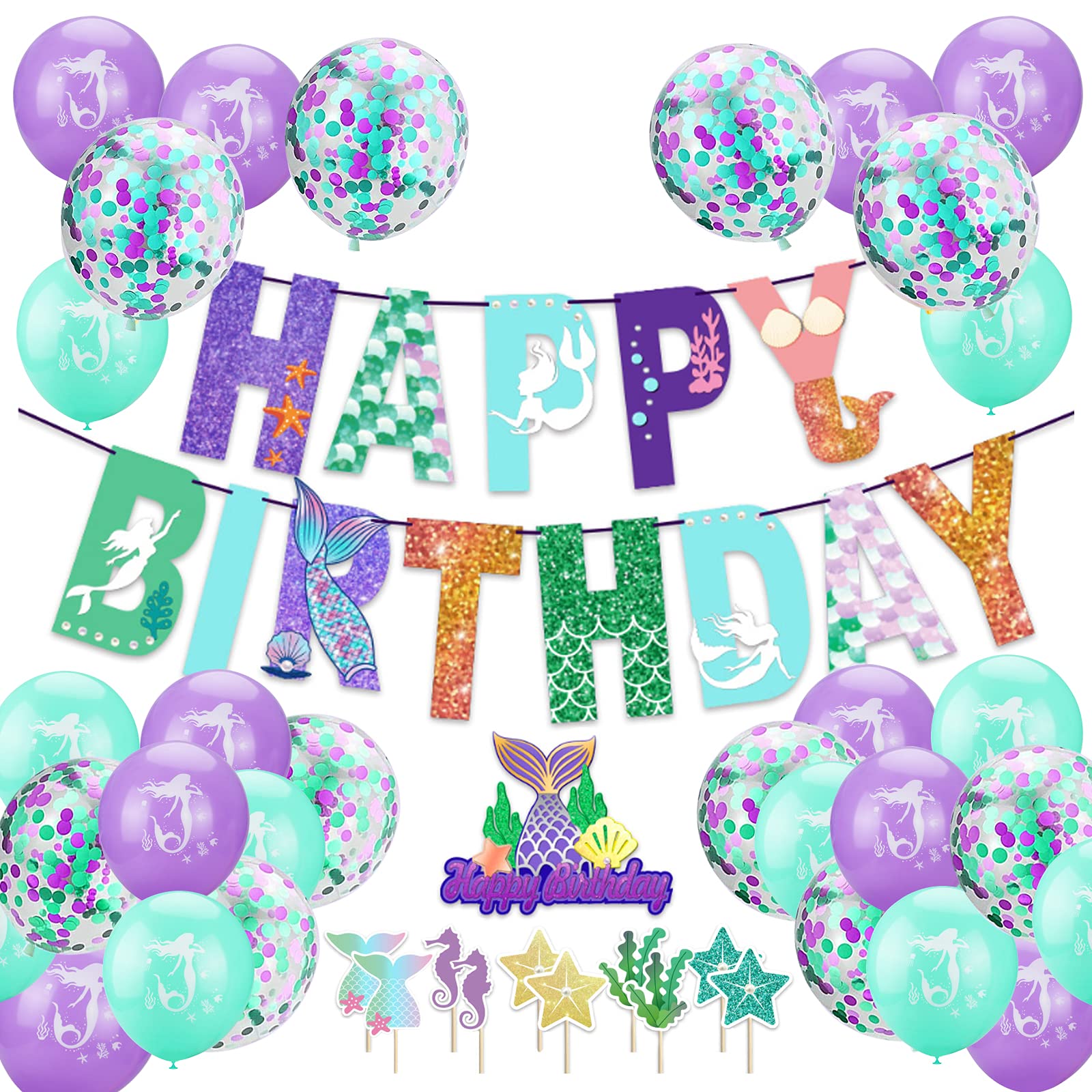 Buy Yojoloin Mermaid Birthday Decorations, 43 PCS Mermaid Birthday ...