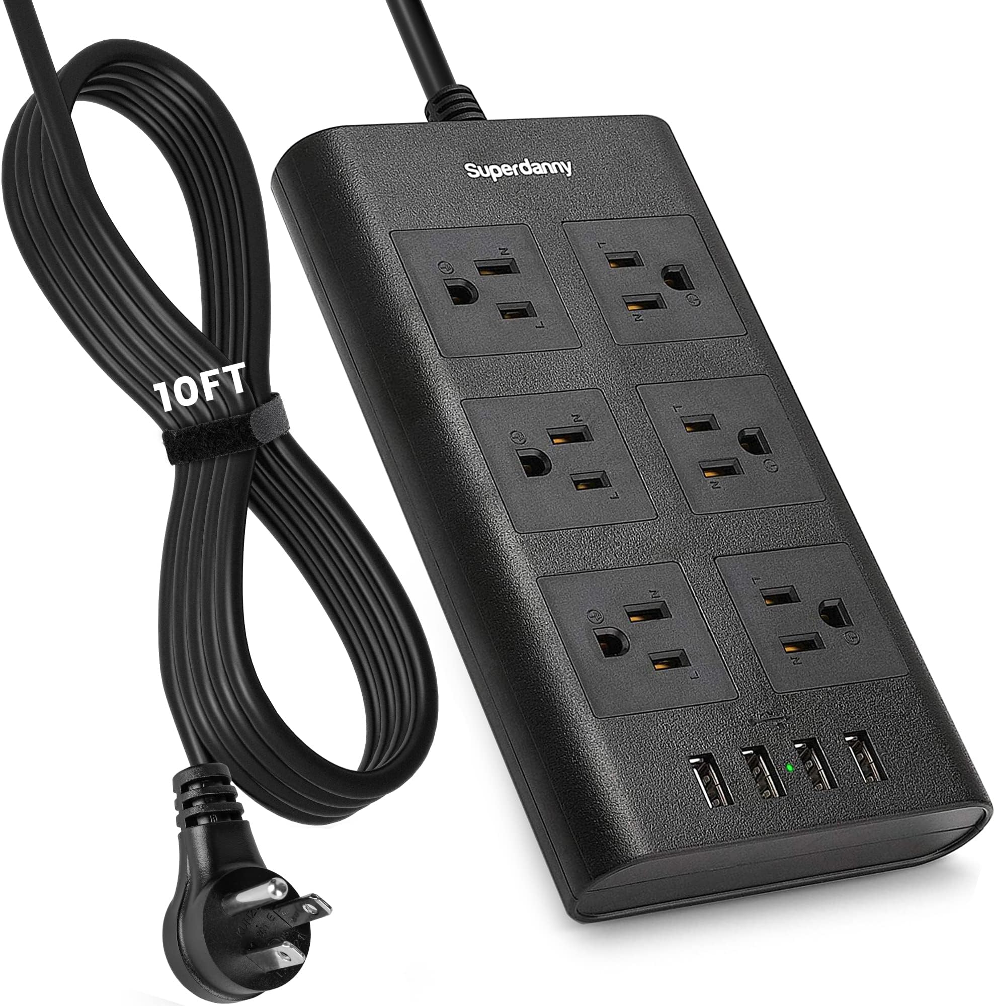 Amazon.com: Power Strip Surge Protector, SUPERDANNY Flat Plug 10 Ft ...