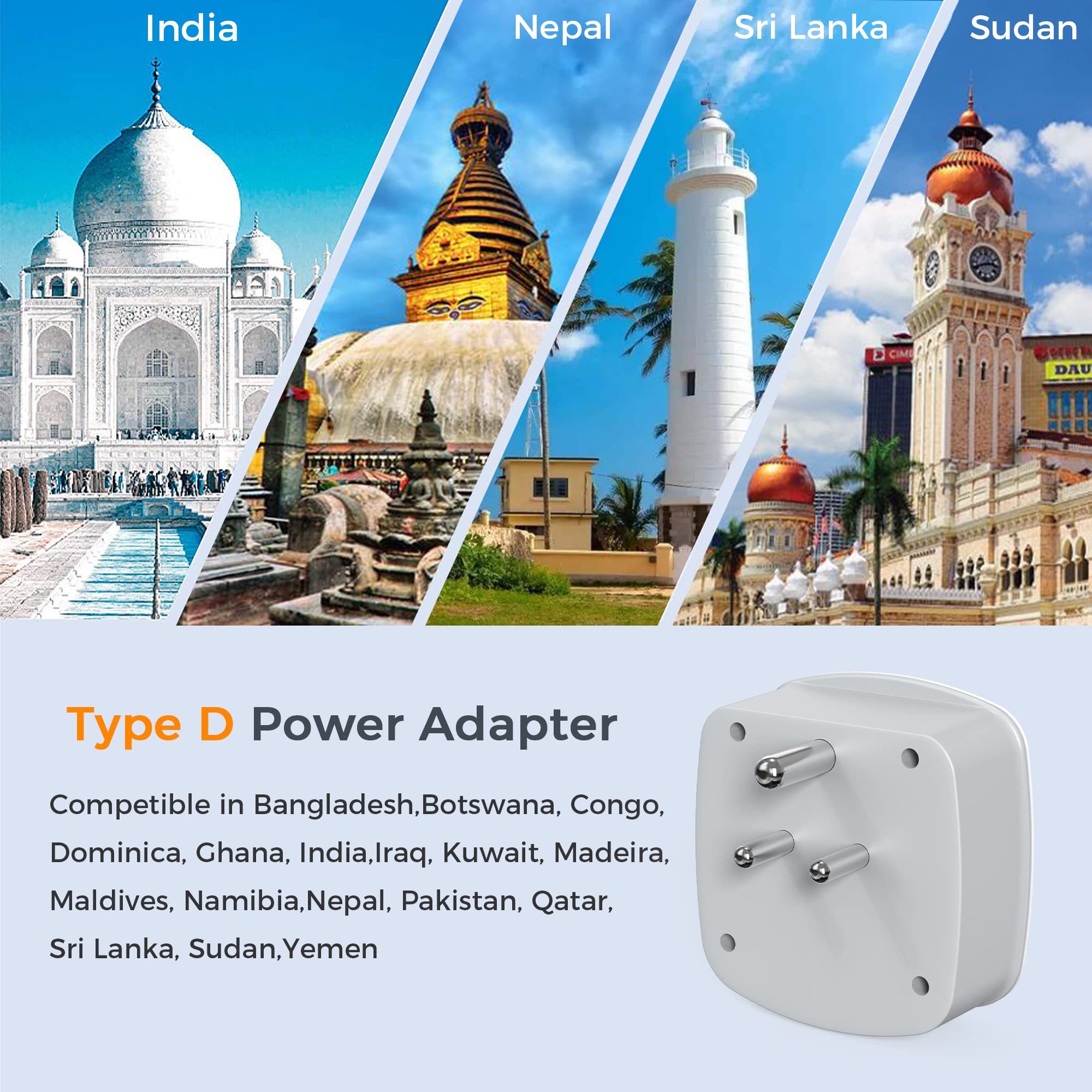 Snapklik.com : TESSAN US To India Plug Adapter, Type D Travel Adaptor