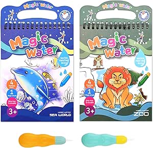 Water Magic Colouring Book,2 Pieces Children Reusable Drawing Book with ...
