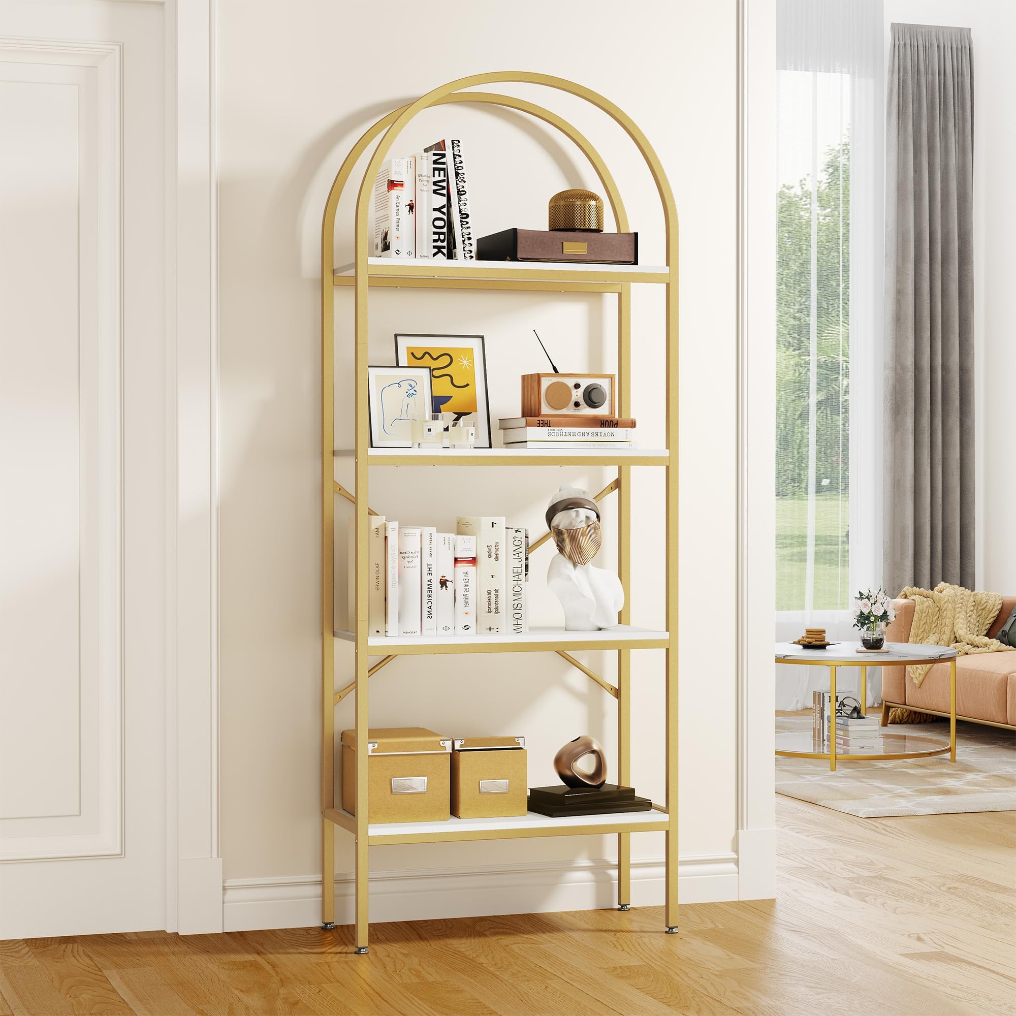 Amazon.com: IDEALHOUSE Gold Bookshelf Modern Bookcase with Drawers ...
