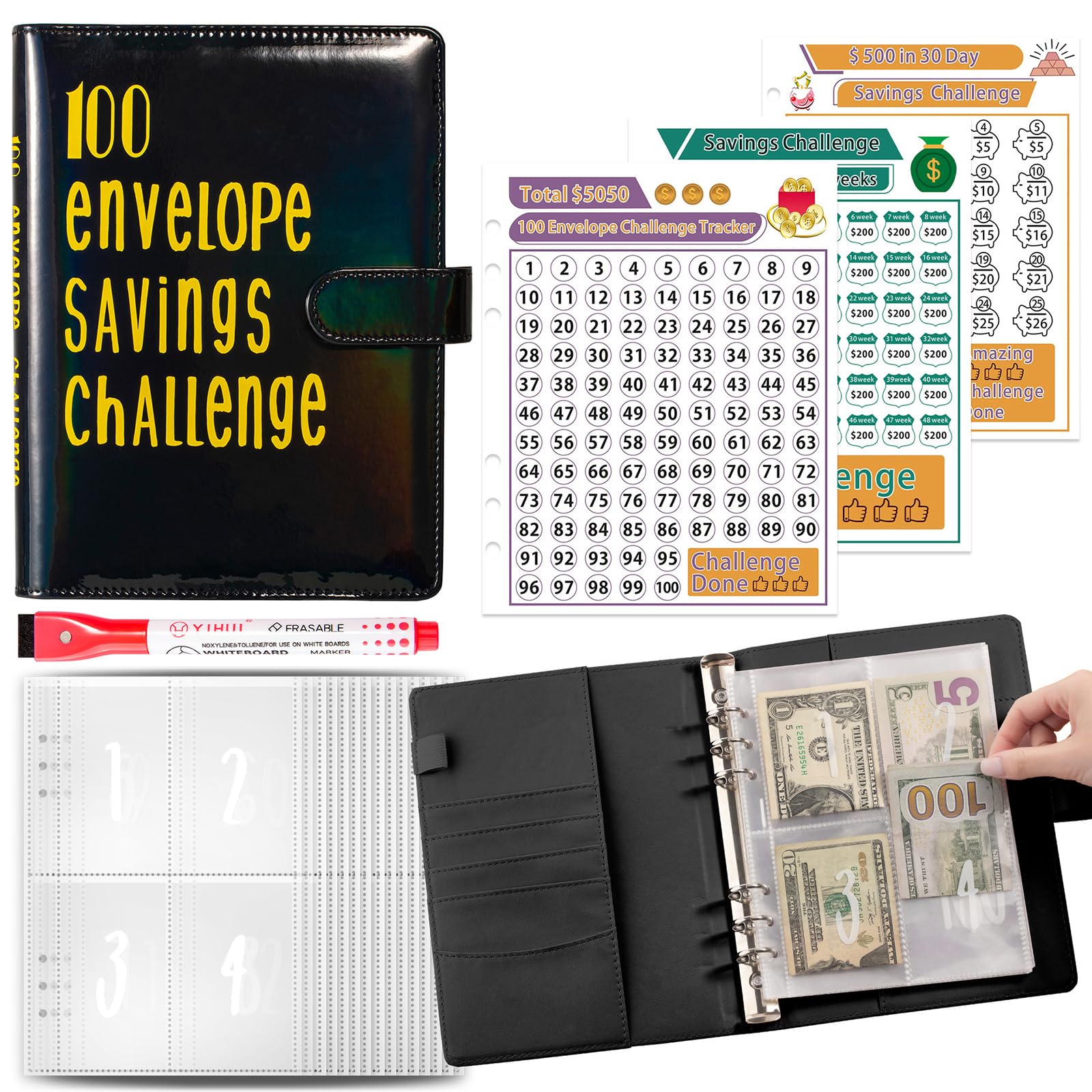 Amazon.com : 100 Envelopes Challenge Binder Savings Challenges Book, A5 ...