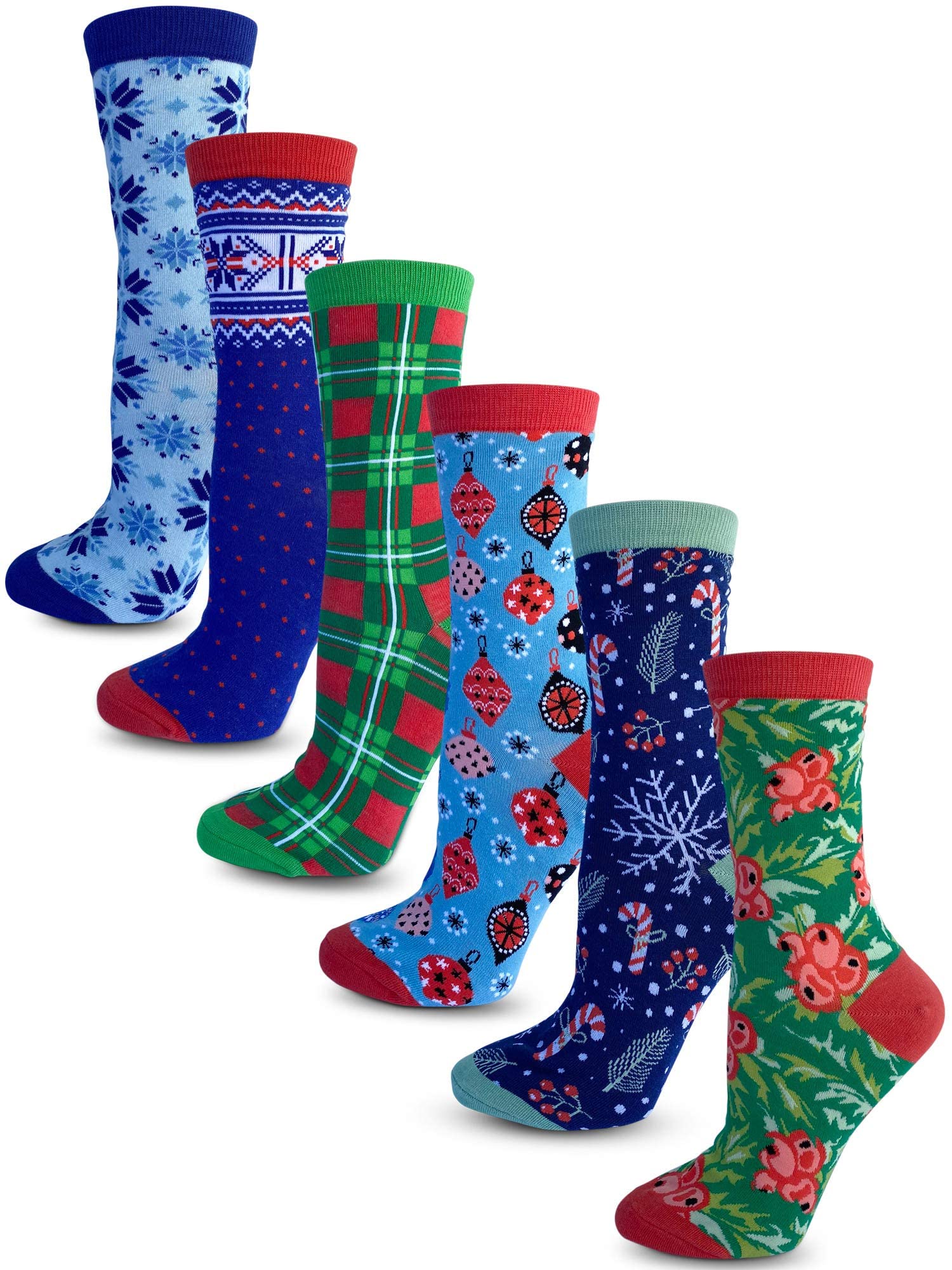 Amazon.com: Kalon 6 Pack Women's Christmas Crew Socks Fun & Cute ...